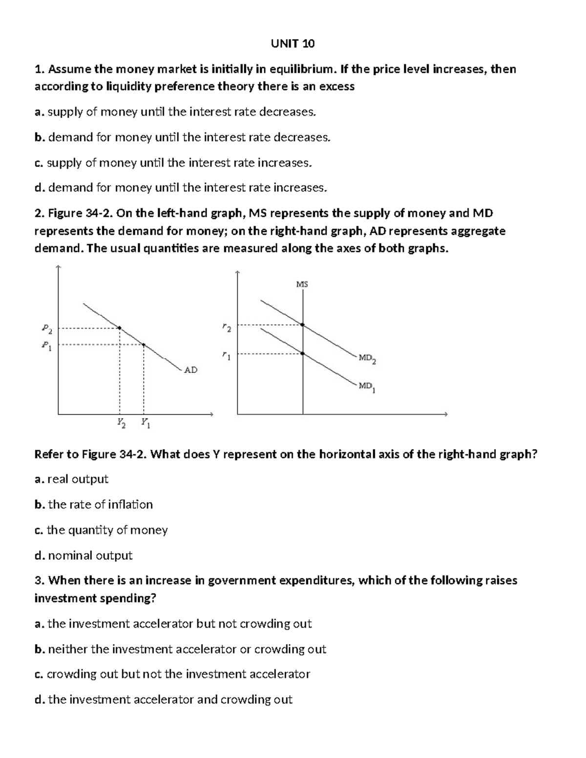 Quiz Test UNIT 10 - Money Market and Aggregate Demand Concepts - Studocu