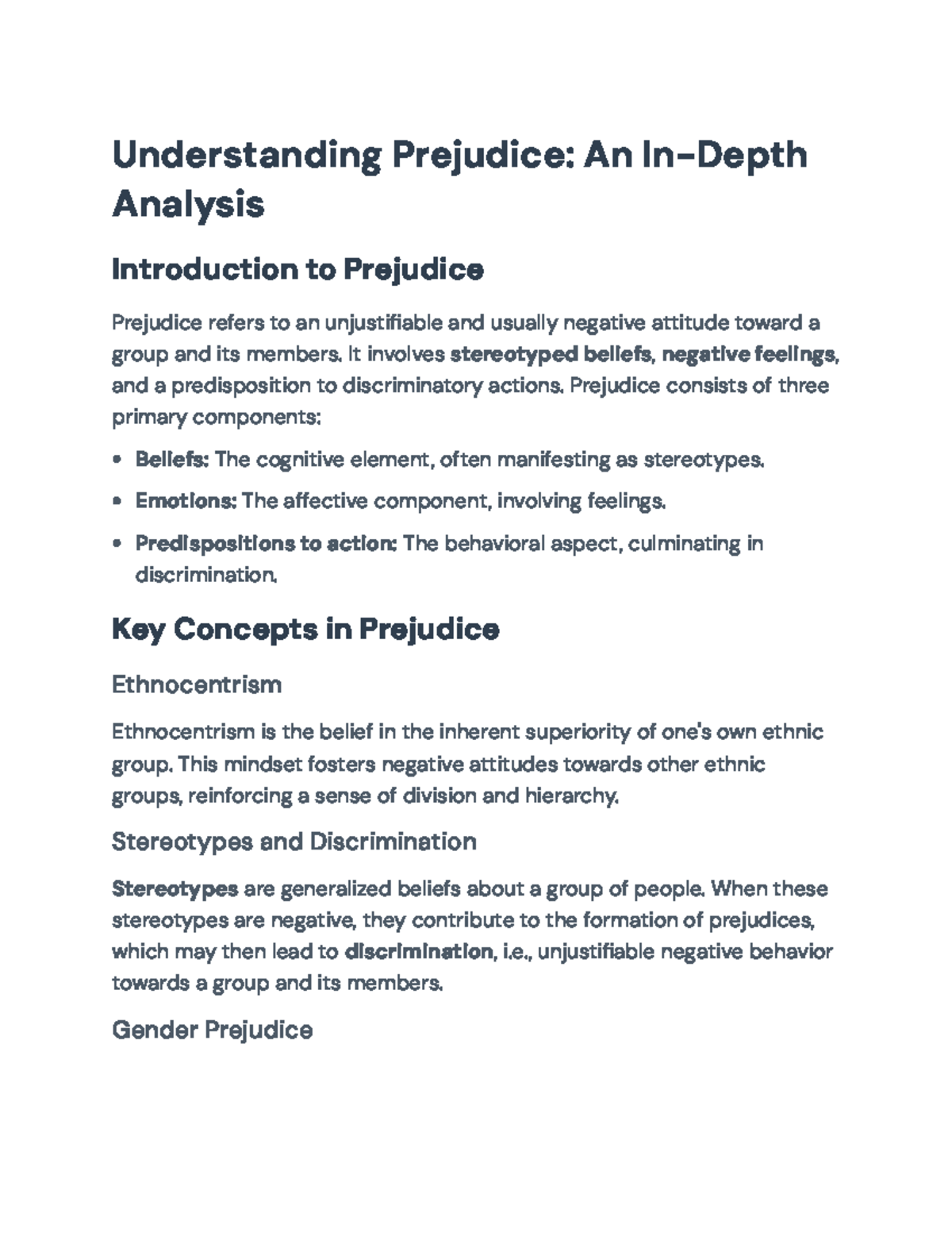 Understanding Prejudice: Components, Theories, and Implications ...