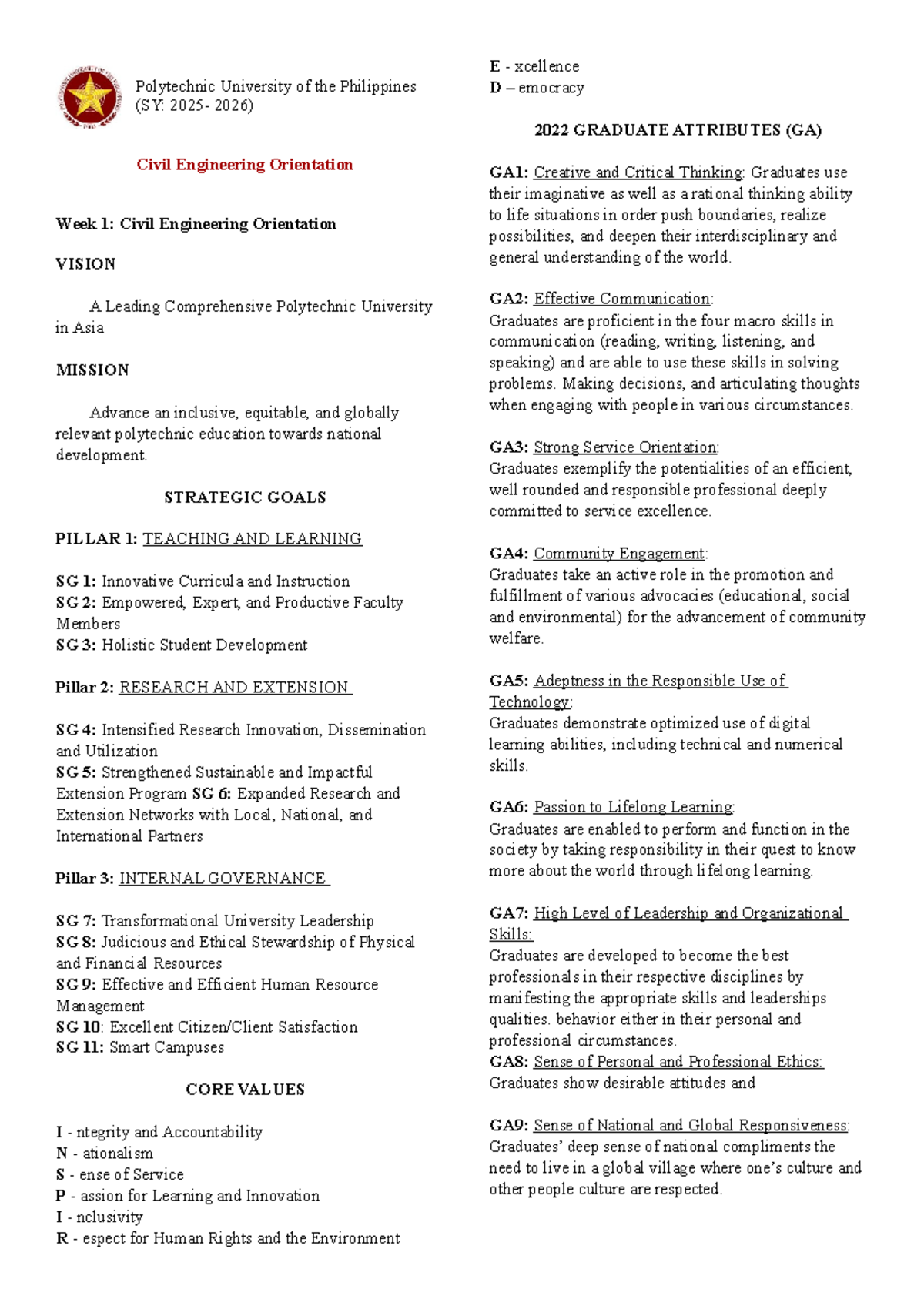 CIEN 101: Week 1 Civil Engineering Orientation Overview and Goals - Studocu