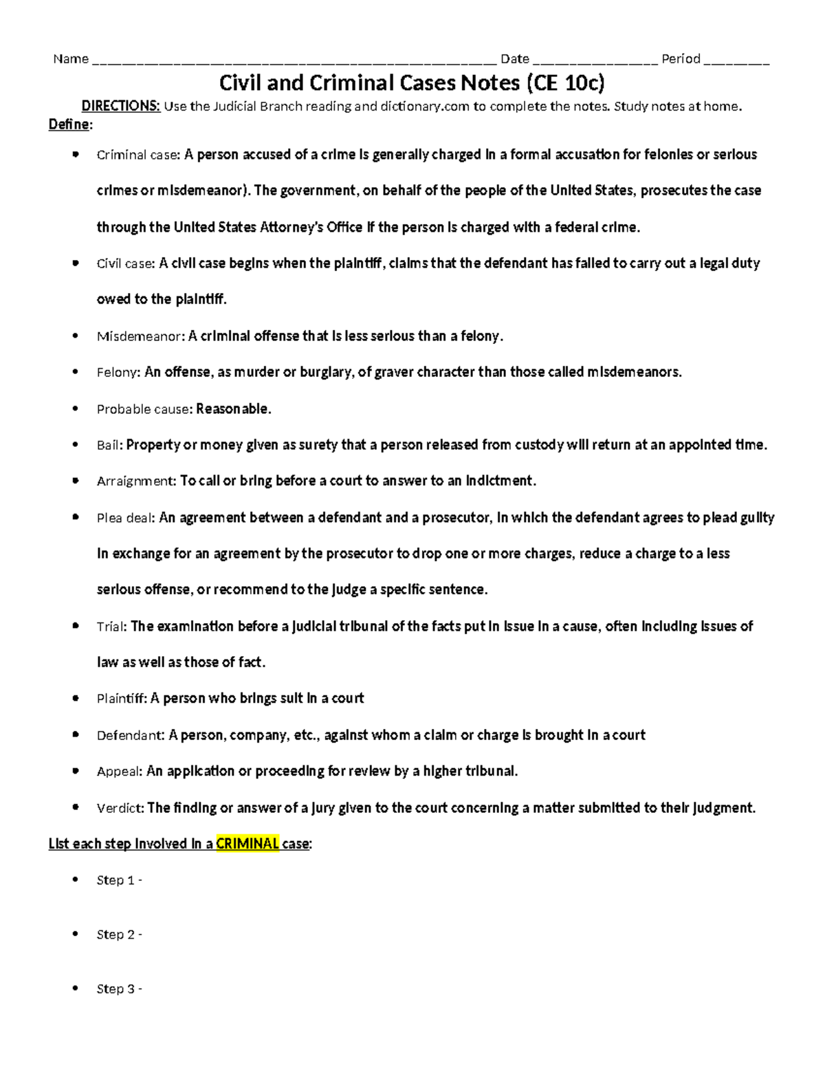 10c-Criminal Civil cases Notes - Name