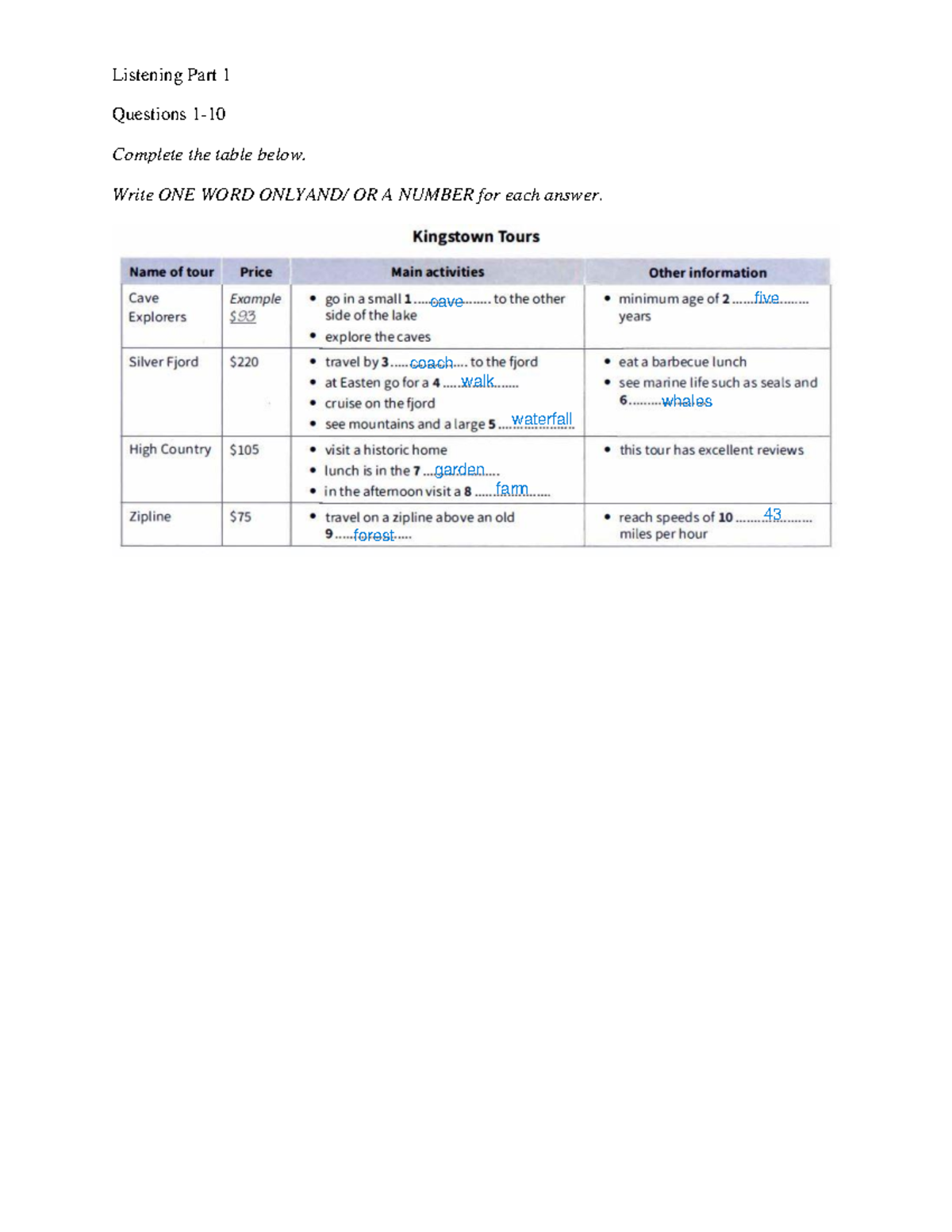 Listening Answers 1 - Final Exam Guide for Listening Part 1-3 - Studocu