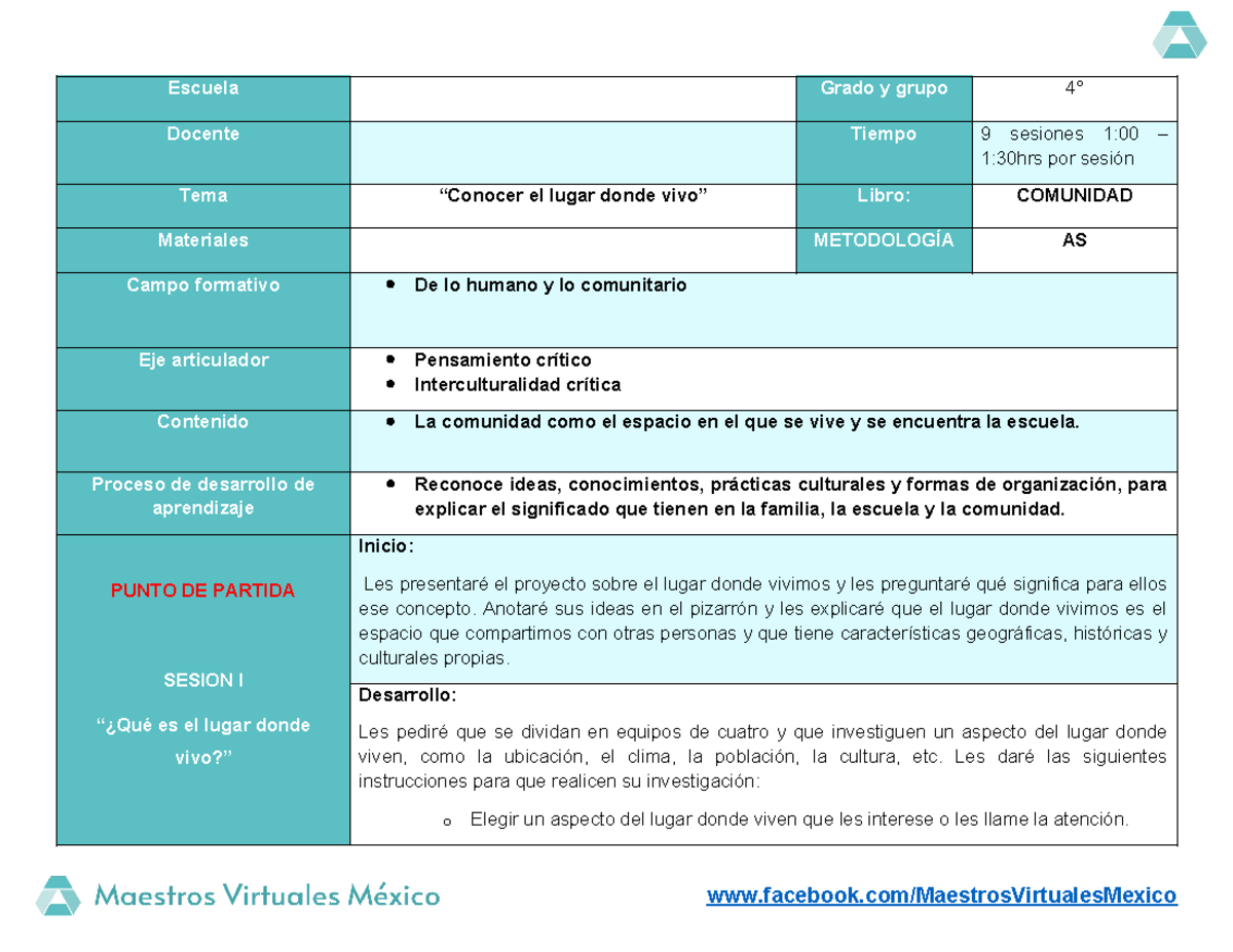 Proyecto de Aprendizaje sobre la Comunidad - Grado 4° - Studocu