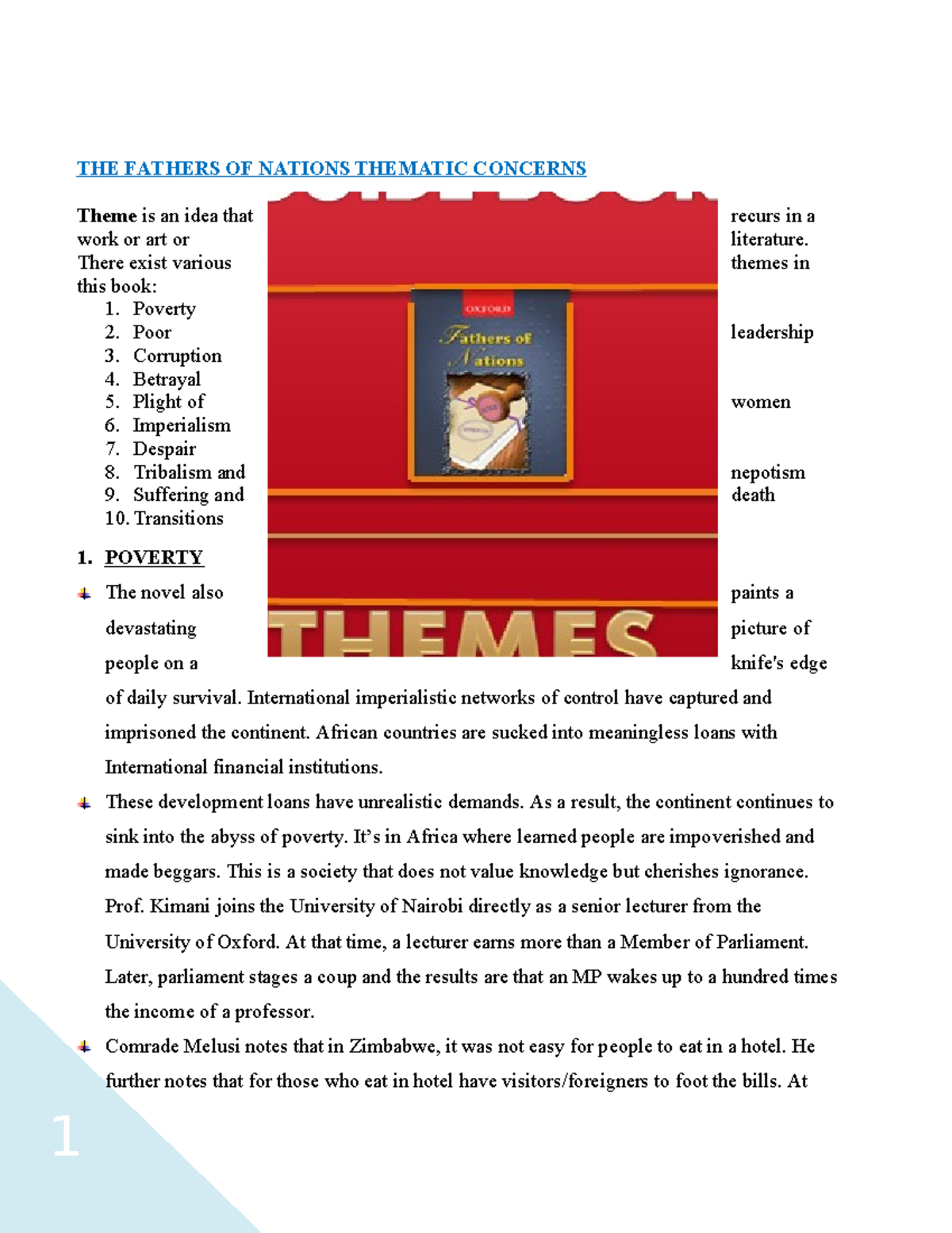 13255 Thematic Concerns of the Fathers of Nations: Exam Notes - Studocu