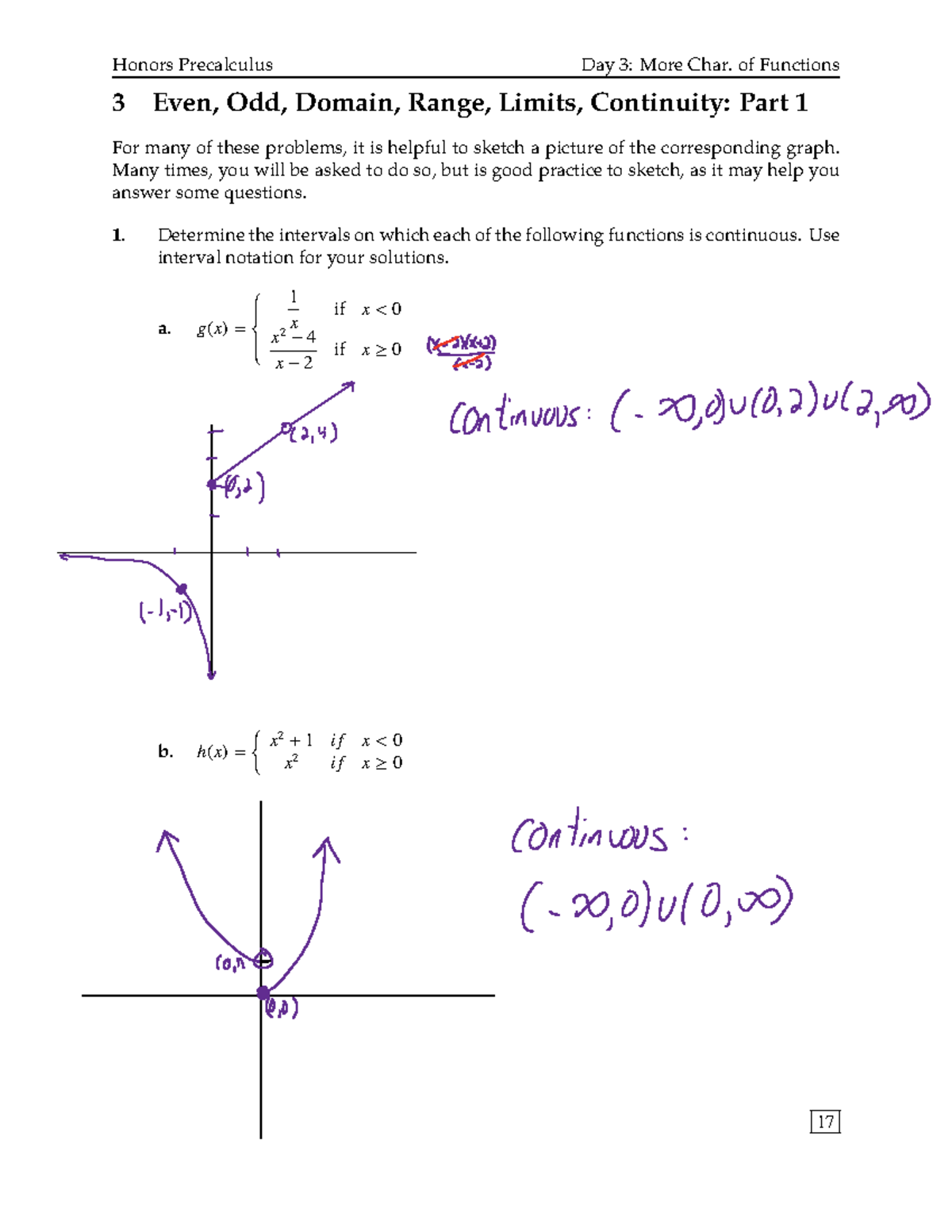 Honors Precalculus U1 Day 5: PSet Solutions on Functions and Continuity ...