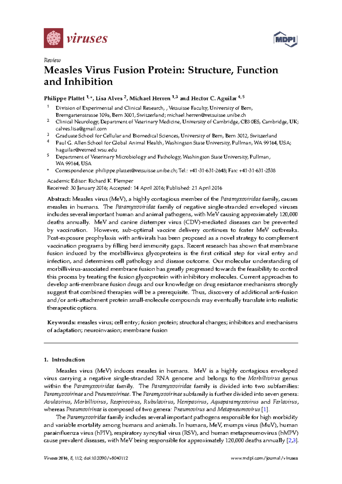 Measles Virus Fusion Protein: Structure, Function & Inhibition (Viruses ...