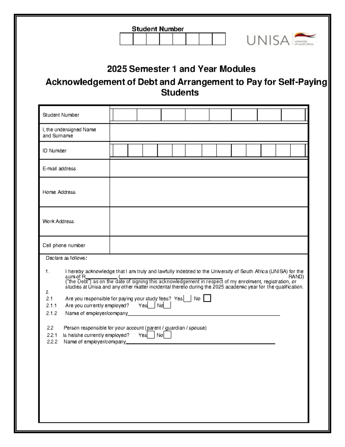 AOD Form Submission for UNISA Students - 2025 Semester 1 - Studocu