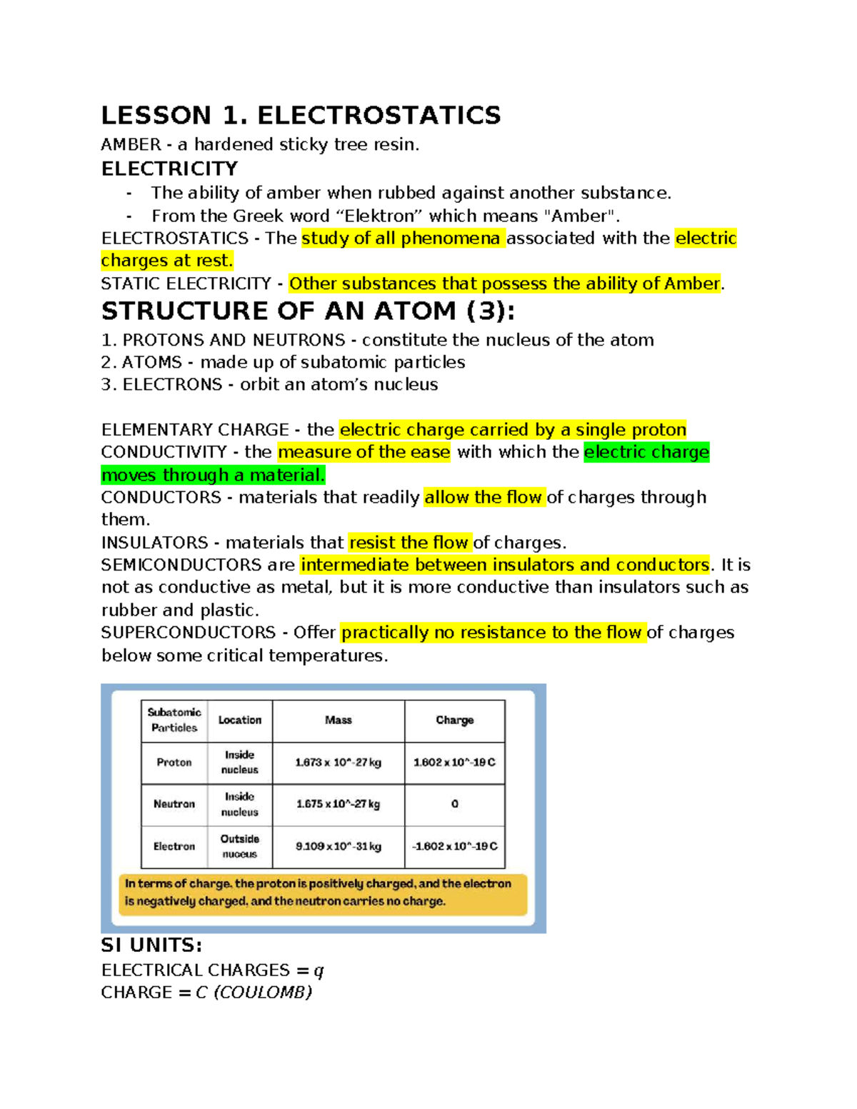 Lesson 1: Introduction to Electrostatics and Electric Charges - Studocu