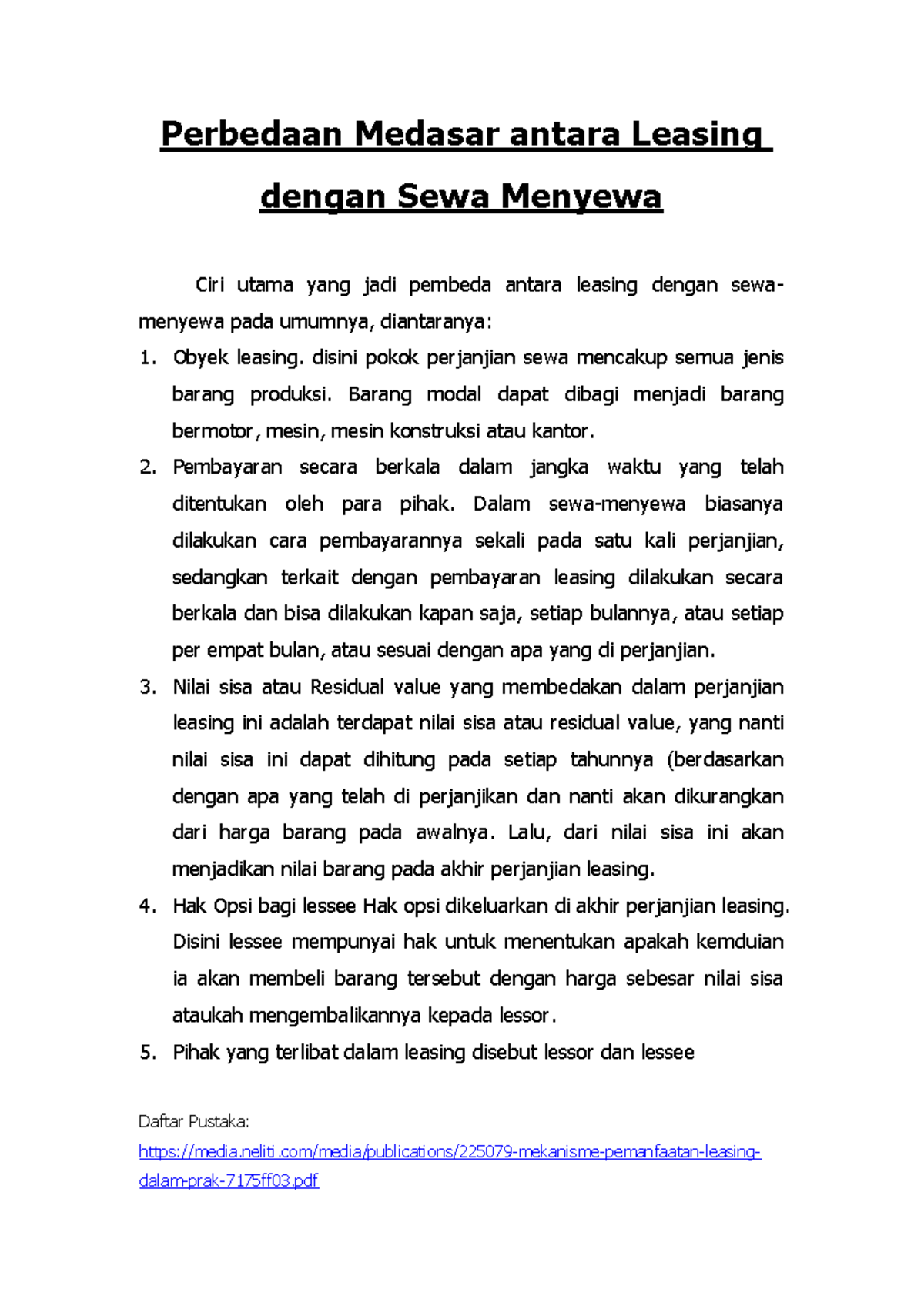 50. Perbedaan Mendasar antara Leasing dan Sewa Menyewa dalam Kontrak ...