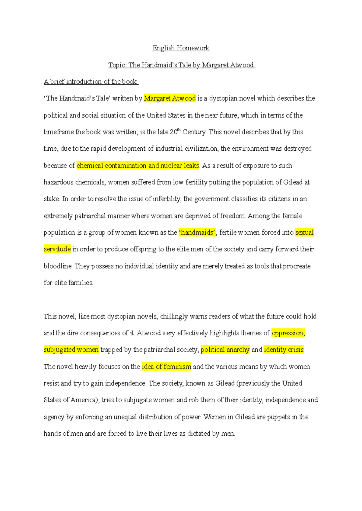 IB English Essay Notes: Analyzing "The Handmaid's Tale" by Margaret ...