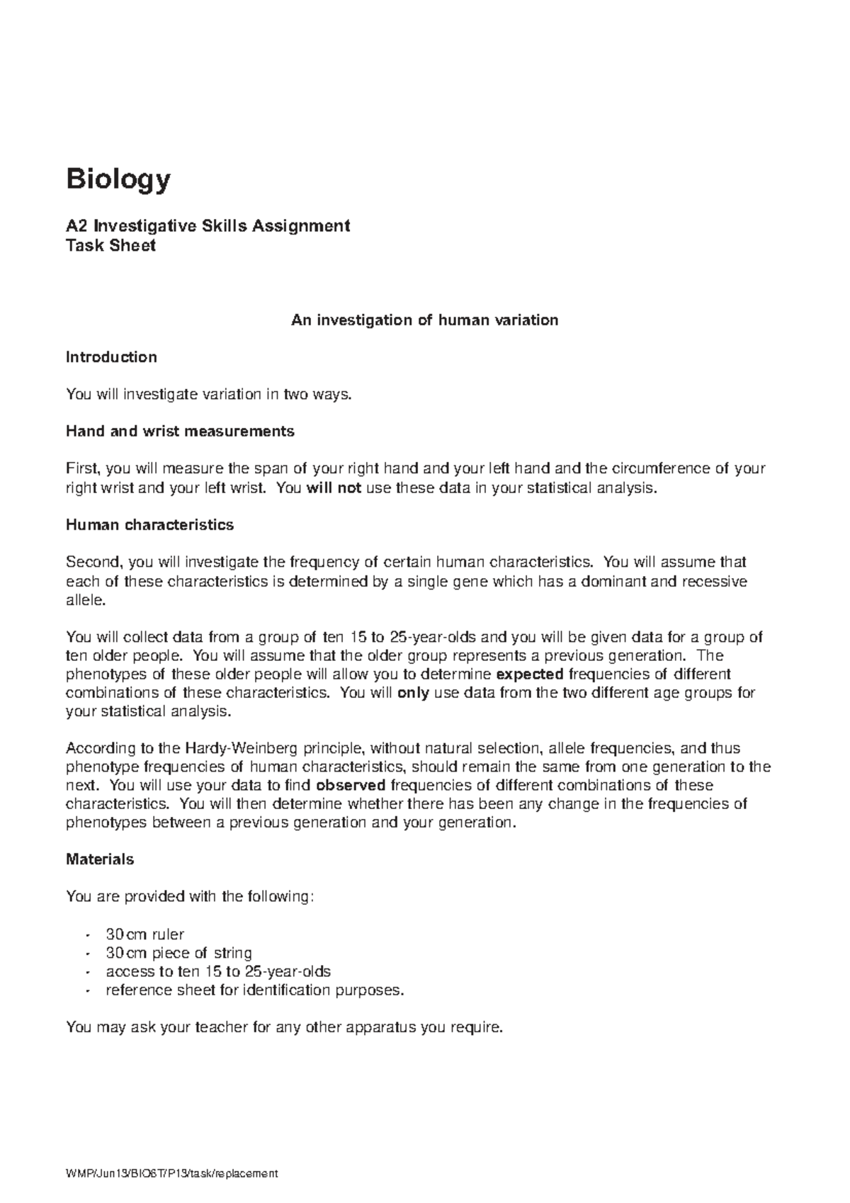 Biology A2 Investigative Skills: Human Variation Study Guide - Studocu