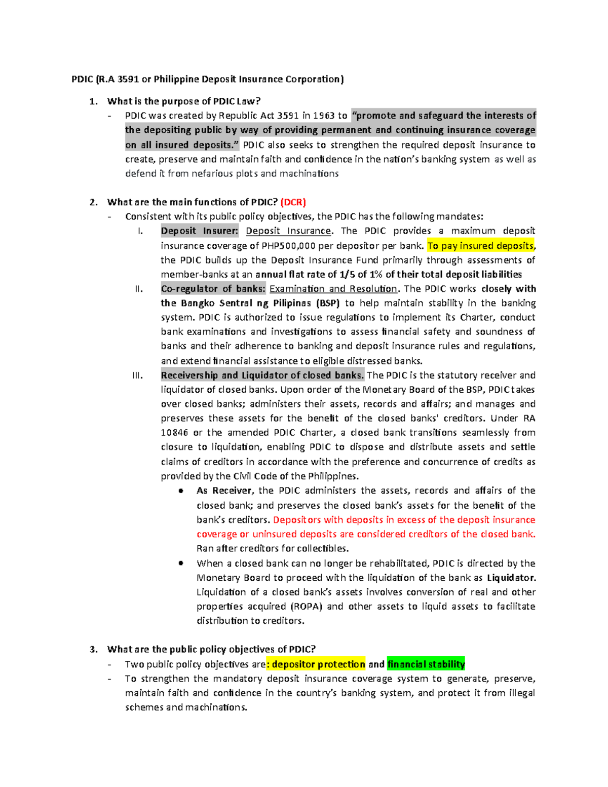 PDIC Overview: Functions, Coverage, and Claims Process (R.A. 3591 ...