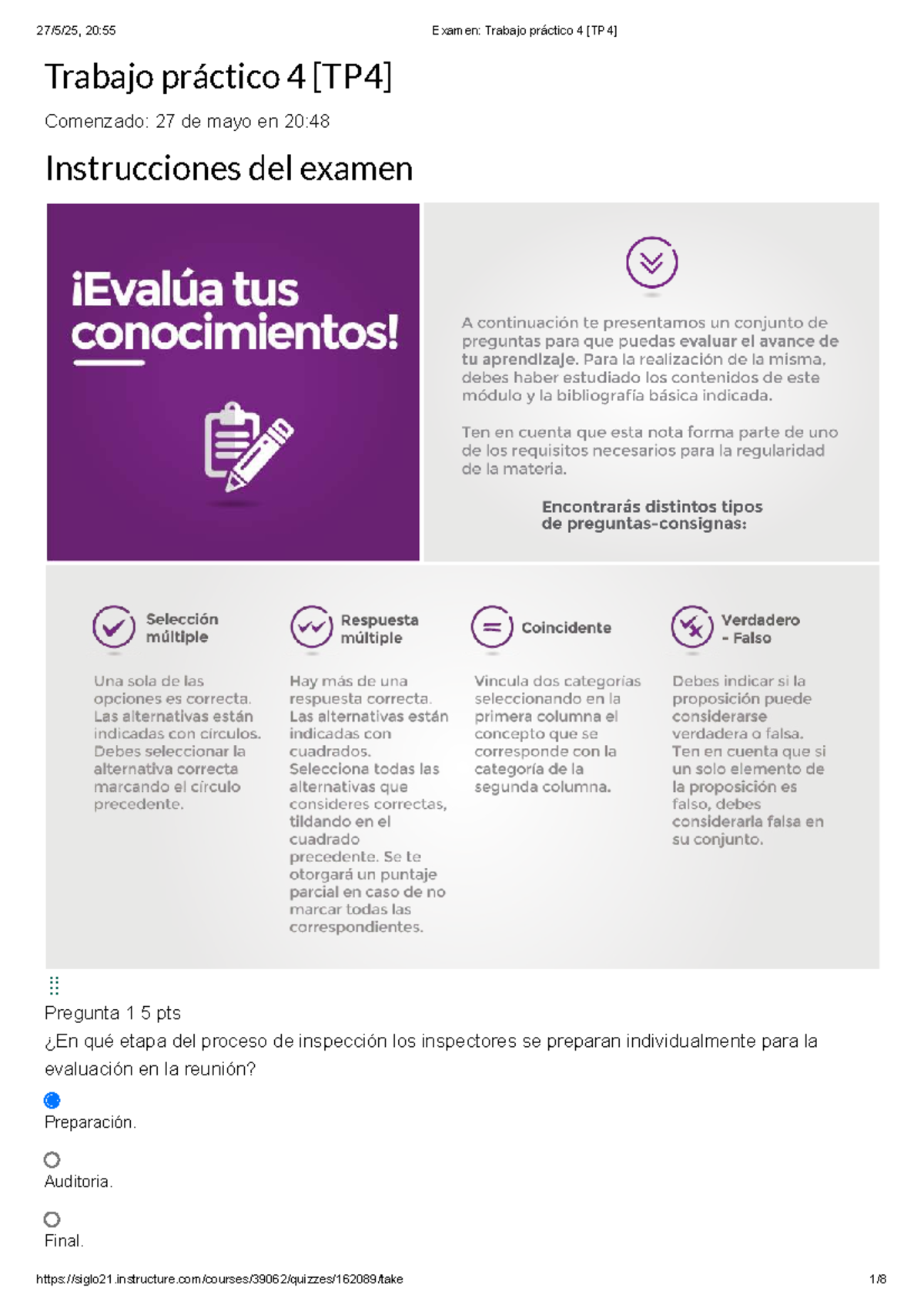 Examen: Trabajo Práctico 4 [TP4] - Preguntas y Respuestas - Studocu