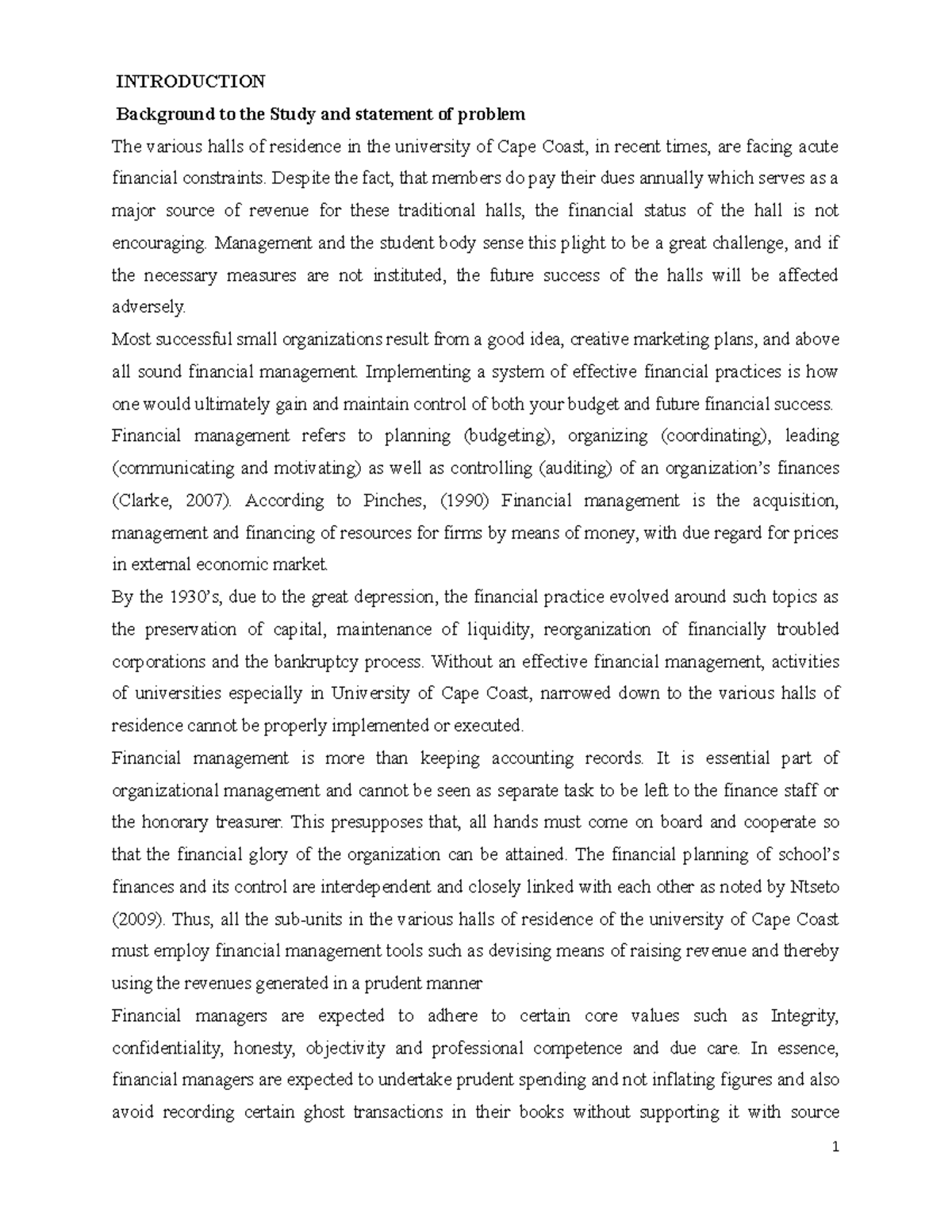 Financial Management Practices in Traditional Halls at UCC: Proposal ...