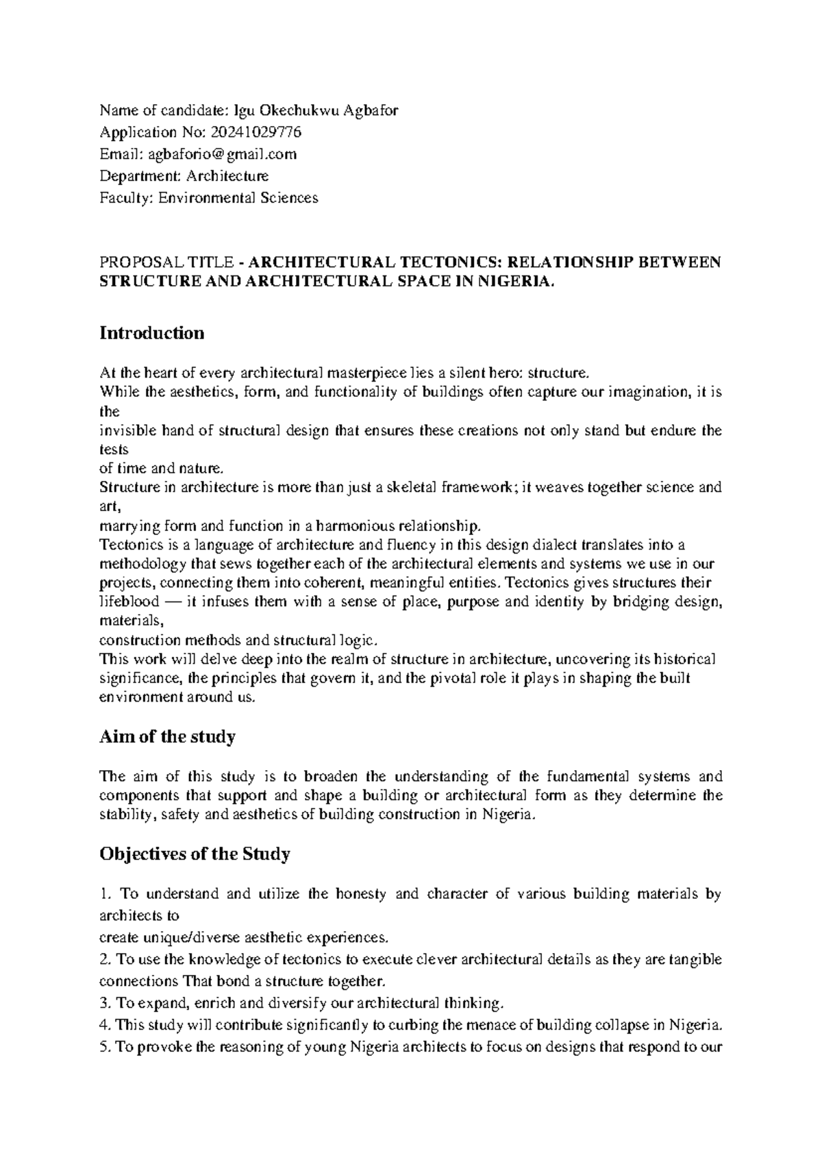 PhD Proposal: Architectural Tectonics & Structure in Nigeria - Studocu