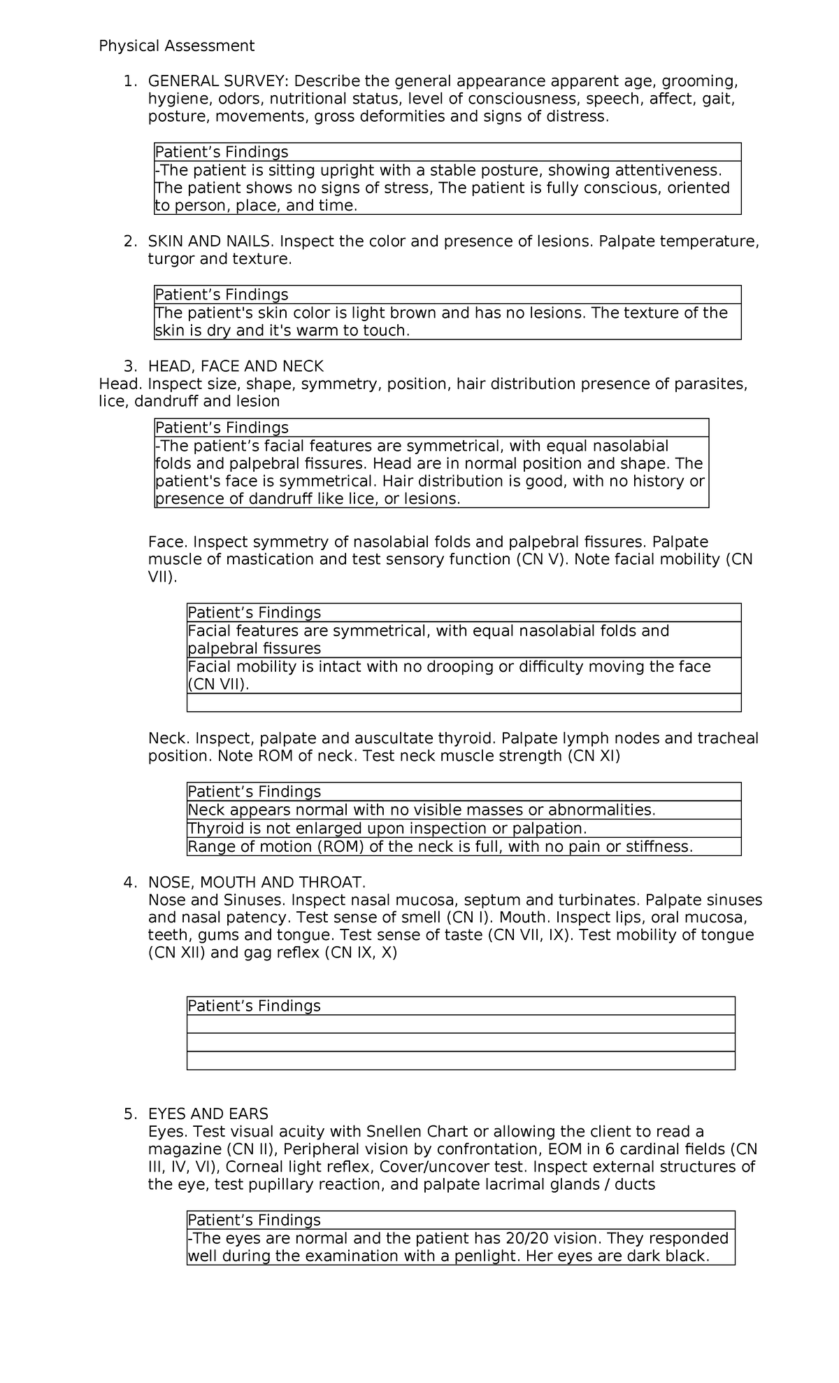 Physical Assessment - Quick Reference Notes for Students - Studocu