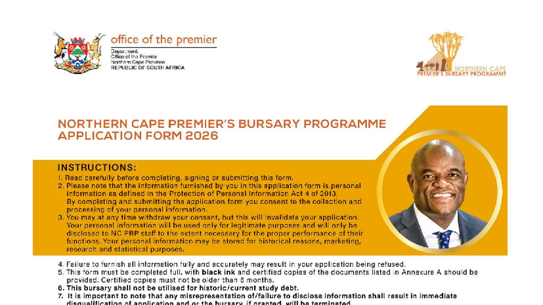 Premier's Bursary Application Form 2026 - FPBEAO - Studocu
