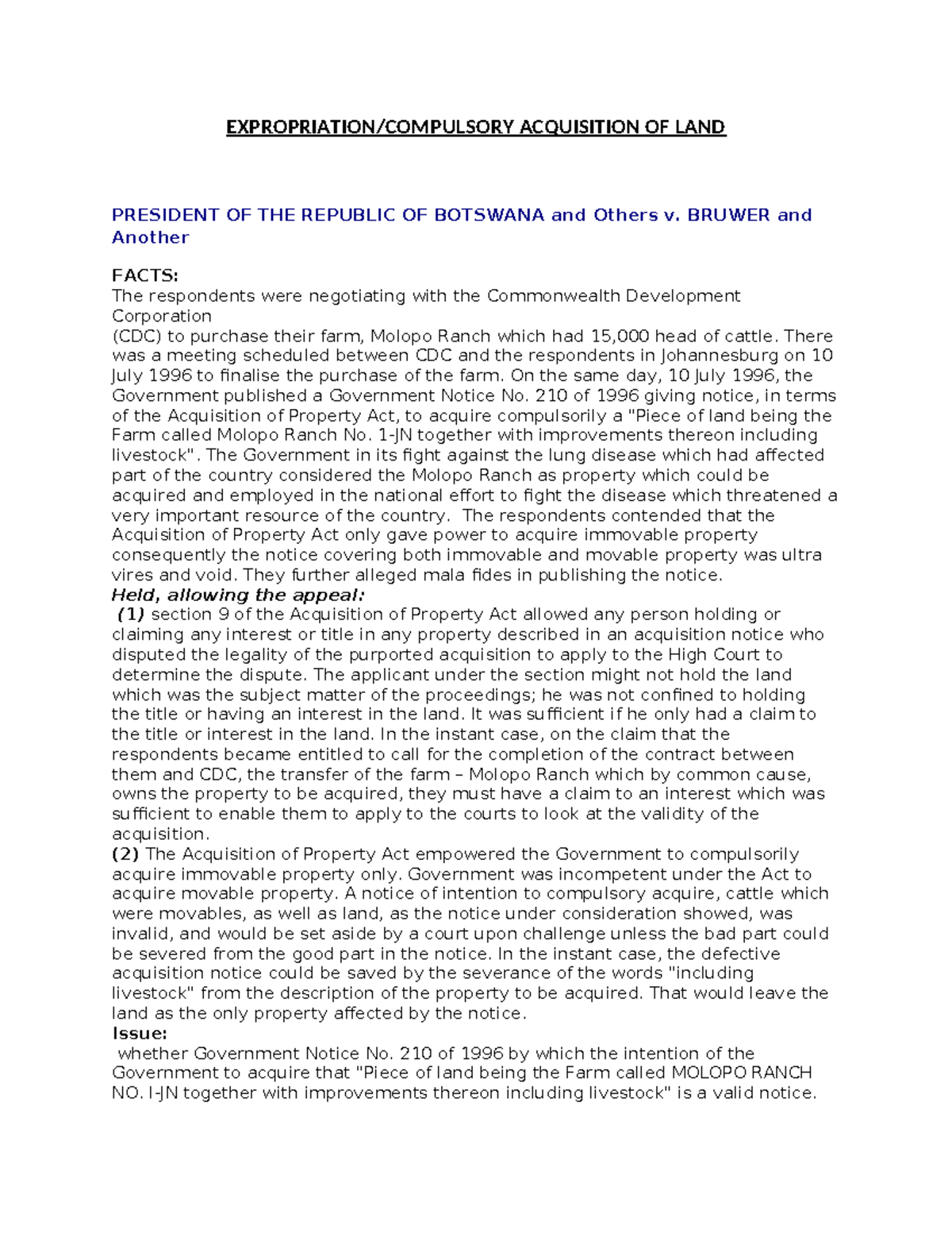 Expropriation and Compulsory Acquisition in Land Law: A Case Study ...