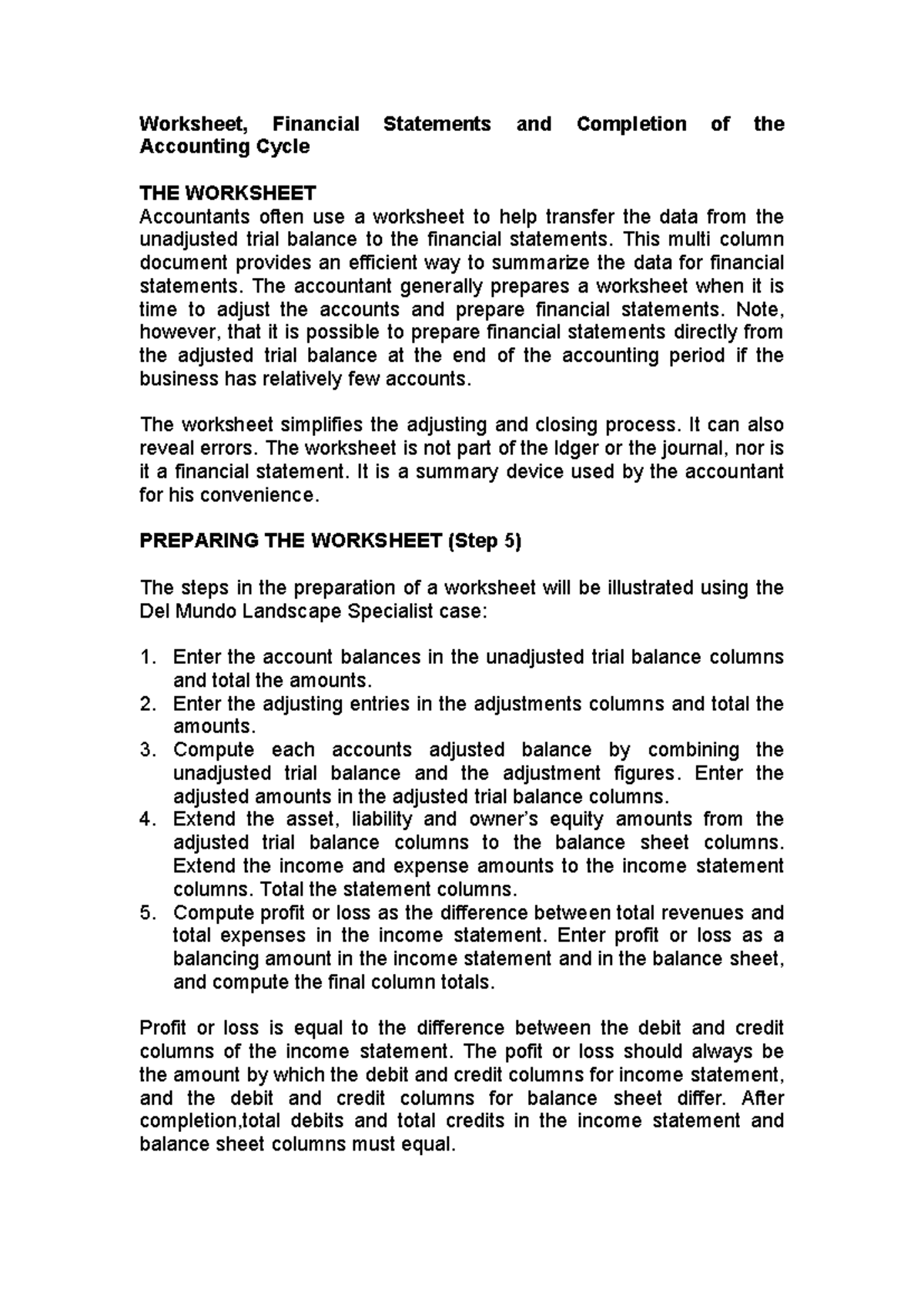 Worksheet, Financial Statements and Completion of the Accounting Cycle - Worksheet, Financial ...