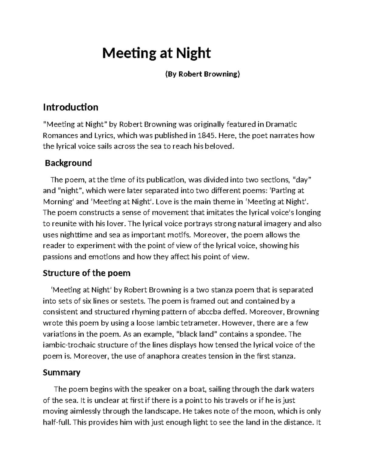 Meeting at Night - Meeting at Night (By Robert Browning) Introduction ...
