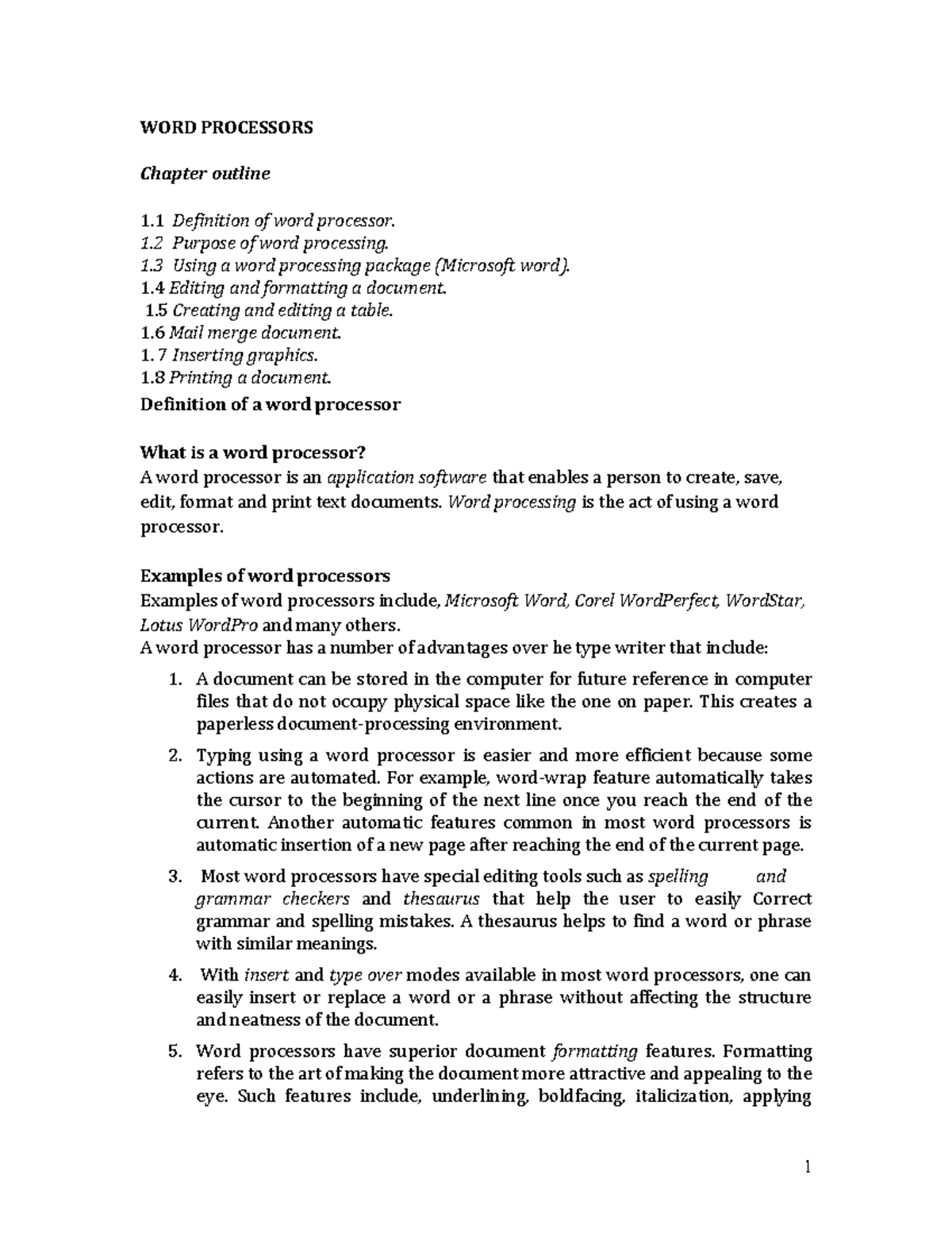 Computer Studies FORM 2 Word Processing Notes and Guide - Studocu