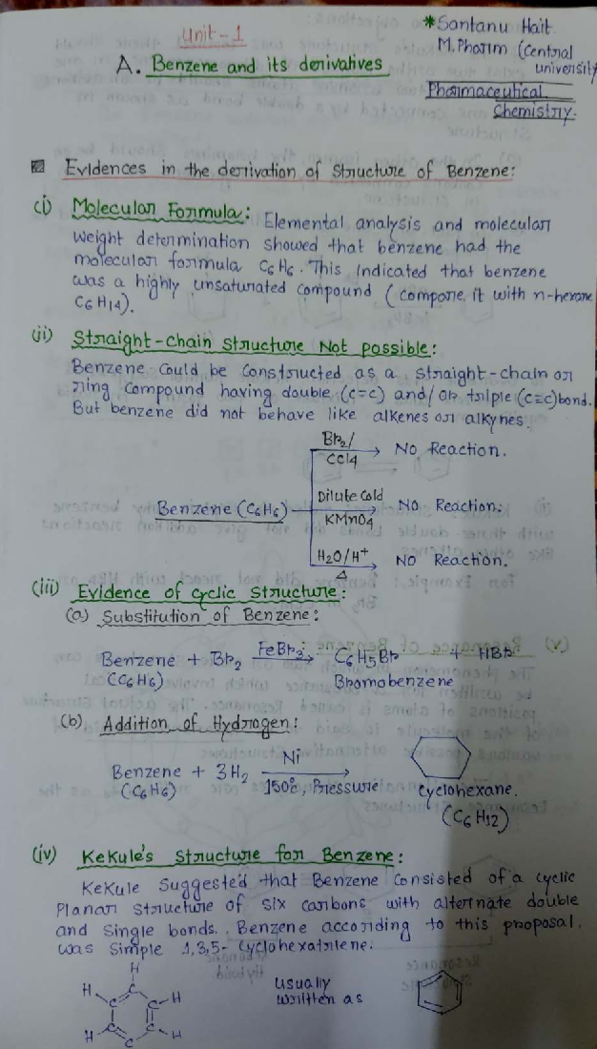 Unit 1: Benzene and Its Derivatives - M. Pharm Lecture Notes - Studocu