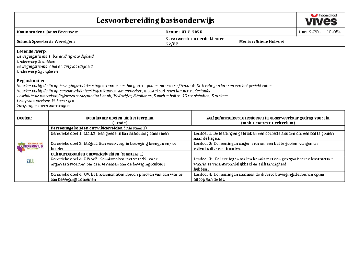 Kleuters Les 2: Bewegingsthema's en Activiteiten (Basisonderwijs) - Studocu