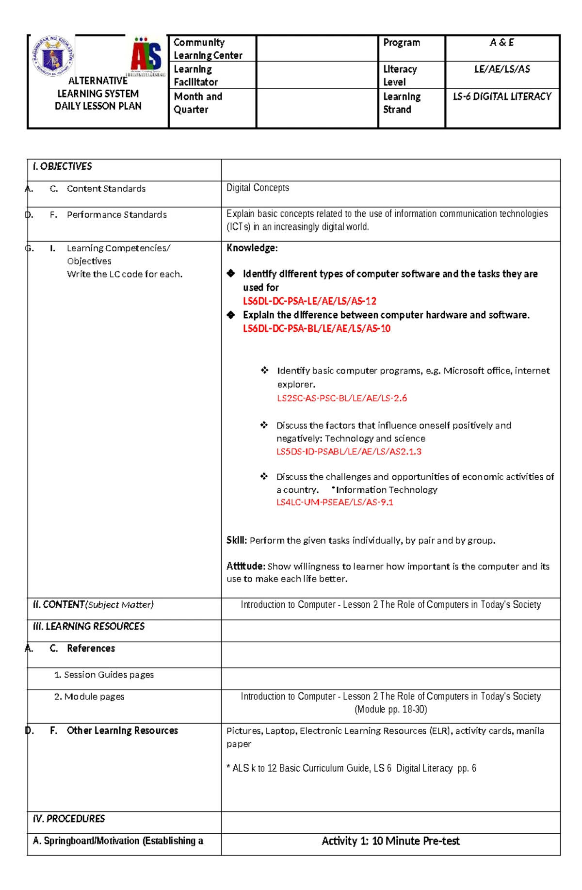 LS1 Fil. DLP-JHS: Daily Lesson Plan on Story Elements - Studocu