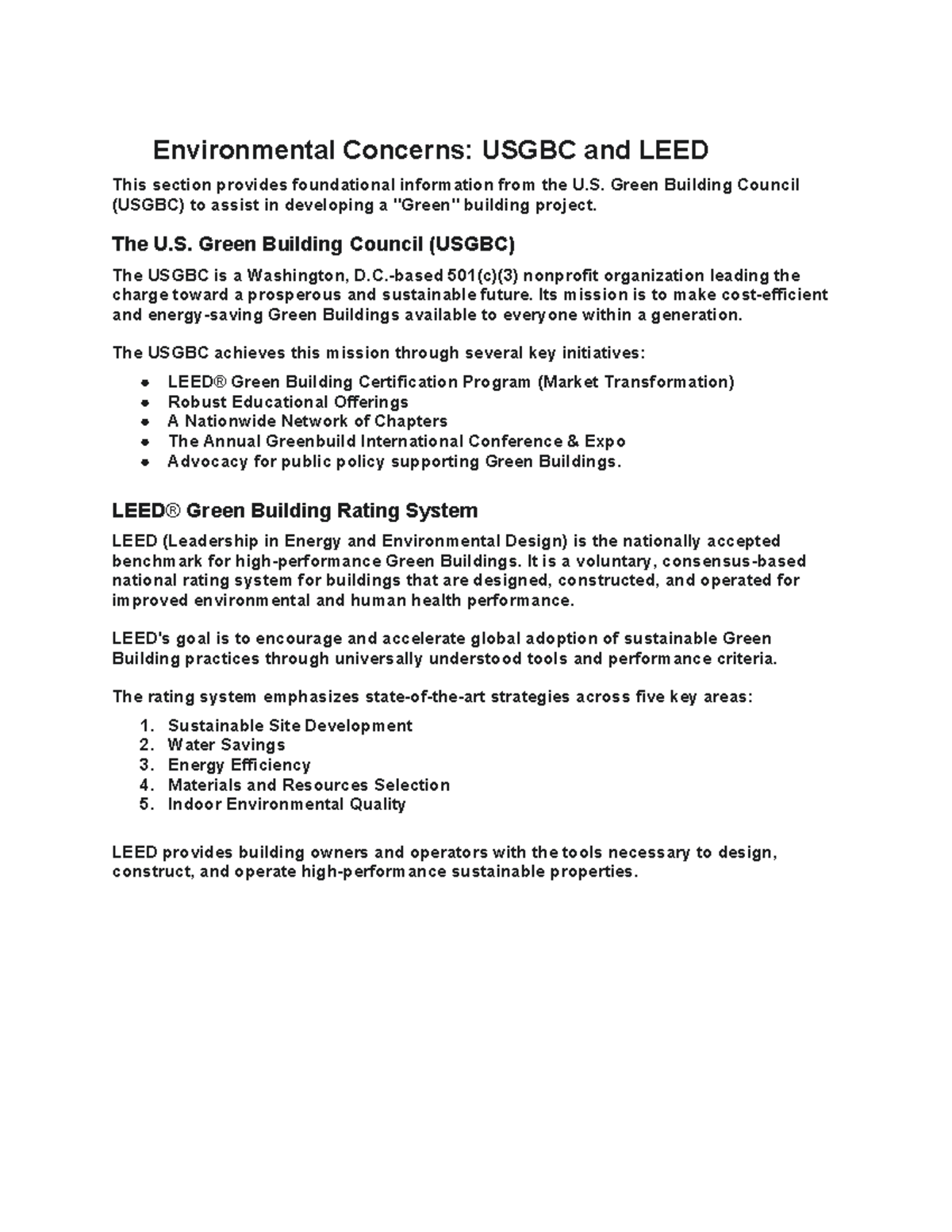 🌍 USGBC & LEED: Foundations of Sustainable Building Practices - Studocu