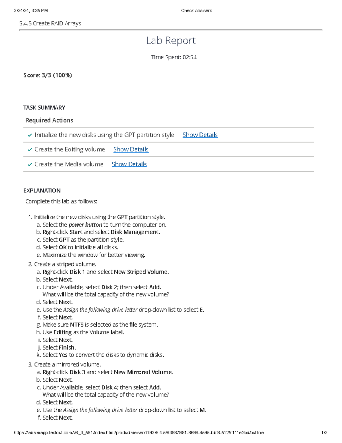 5.4.5 Lab Report: Creating RAID Arrays & Volume Configurations - Studocu