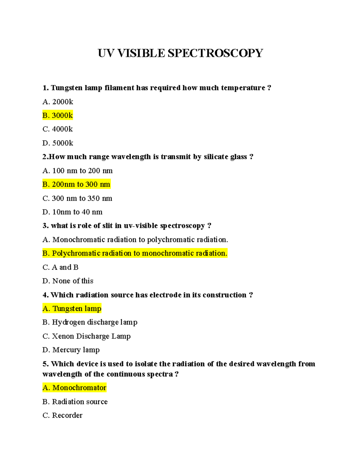 UV-Visible Spectroscopy MCQs Practice - CHM 301 - Studocu