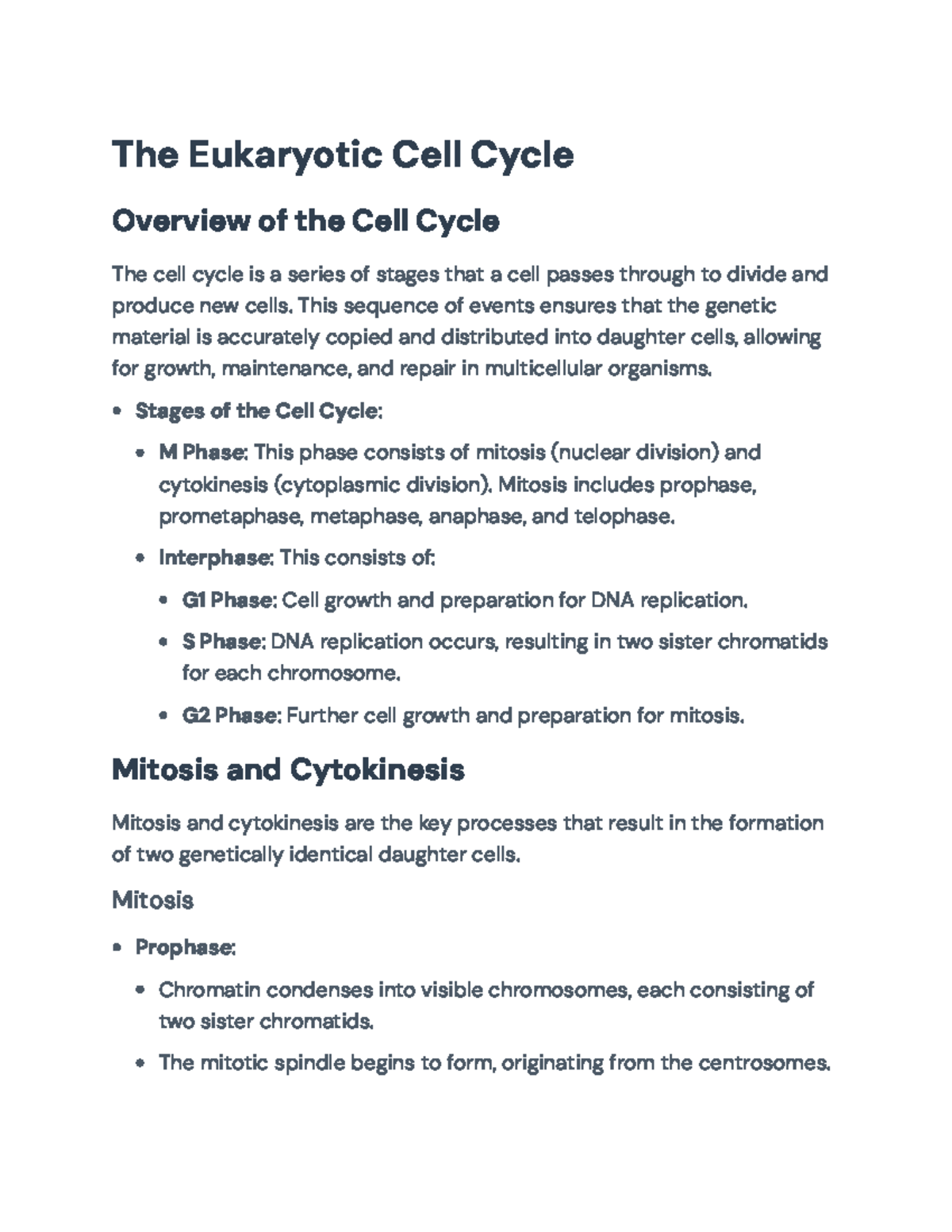 EUK421: Overview of the Eukaryotic Cell Cycle and Its Regulation - The ...