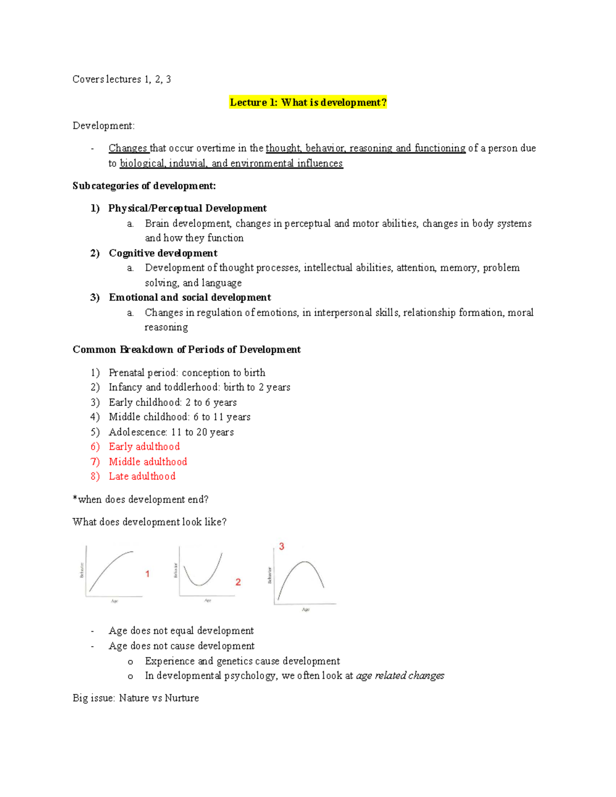 APA 2114 Midterm: Key Concepts in Human Development Lectures 1-3 - Studocu