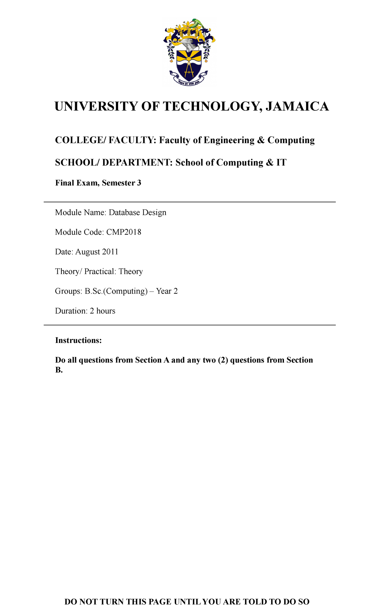 CMP Final Exam Past Paper - Database Design (August 2011) - Studocu