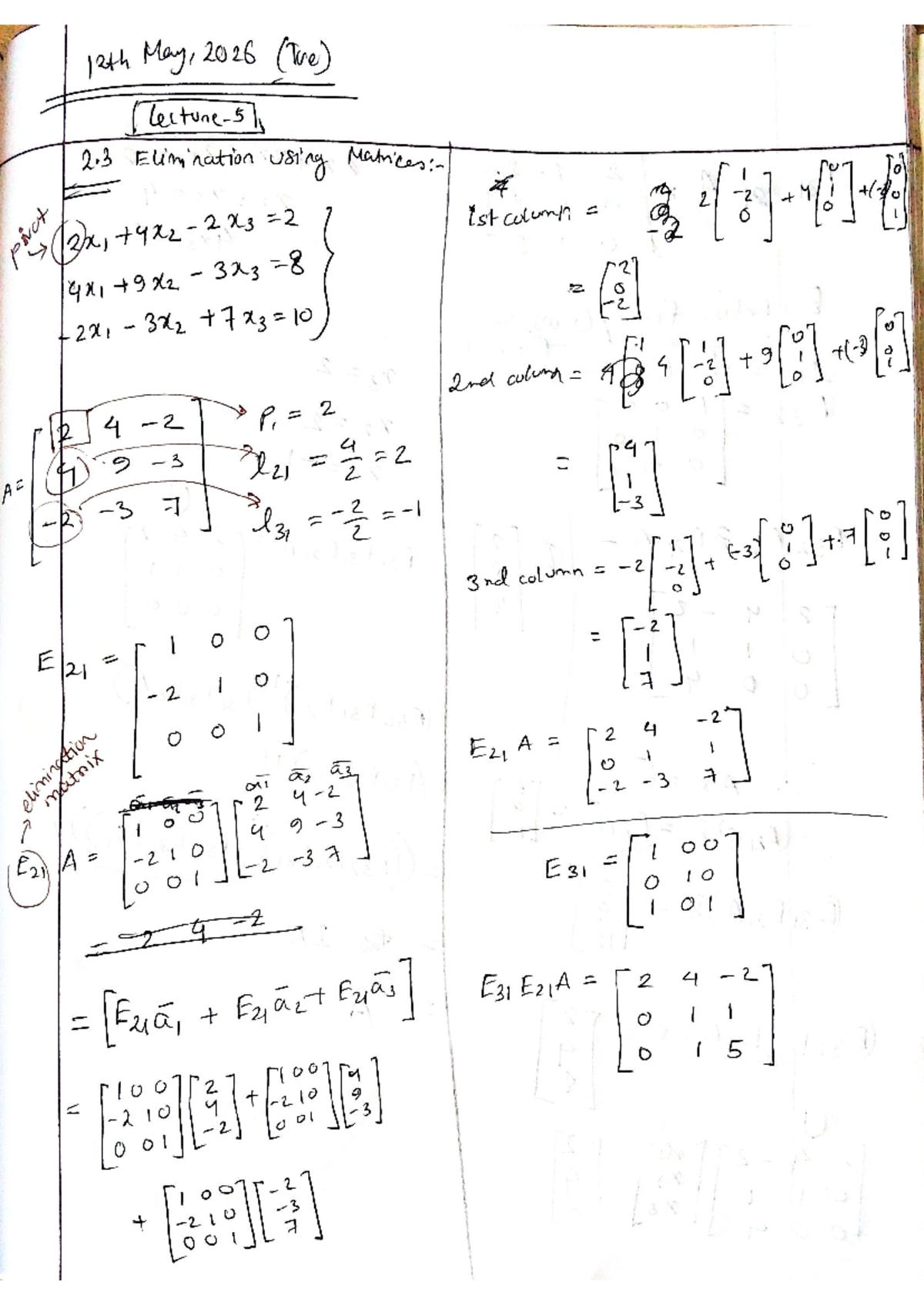 Toe Lecture 5: Elimination Using Matrices (12th May 2026) - Studocu