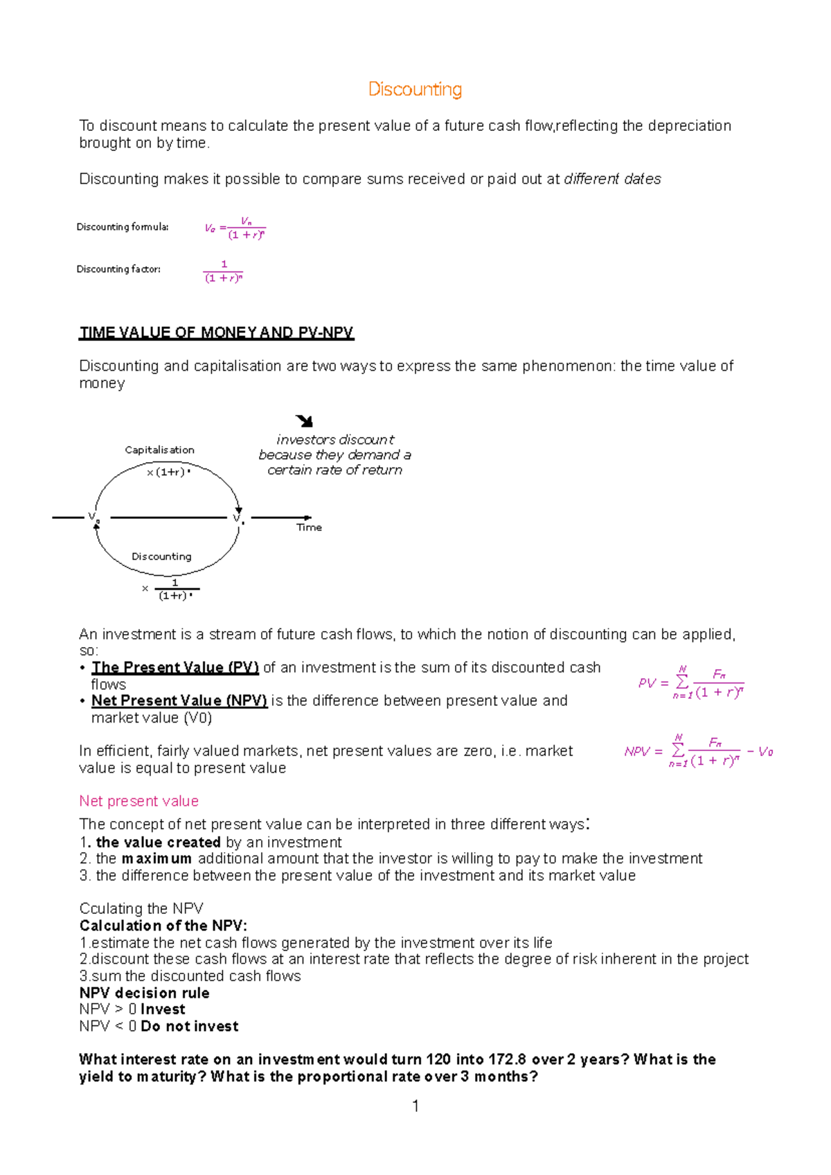 Corporate Finance 1: Understanding Discounting and NPV Calculations ...