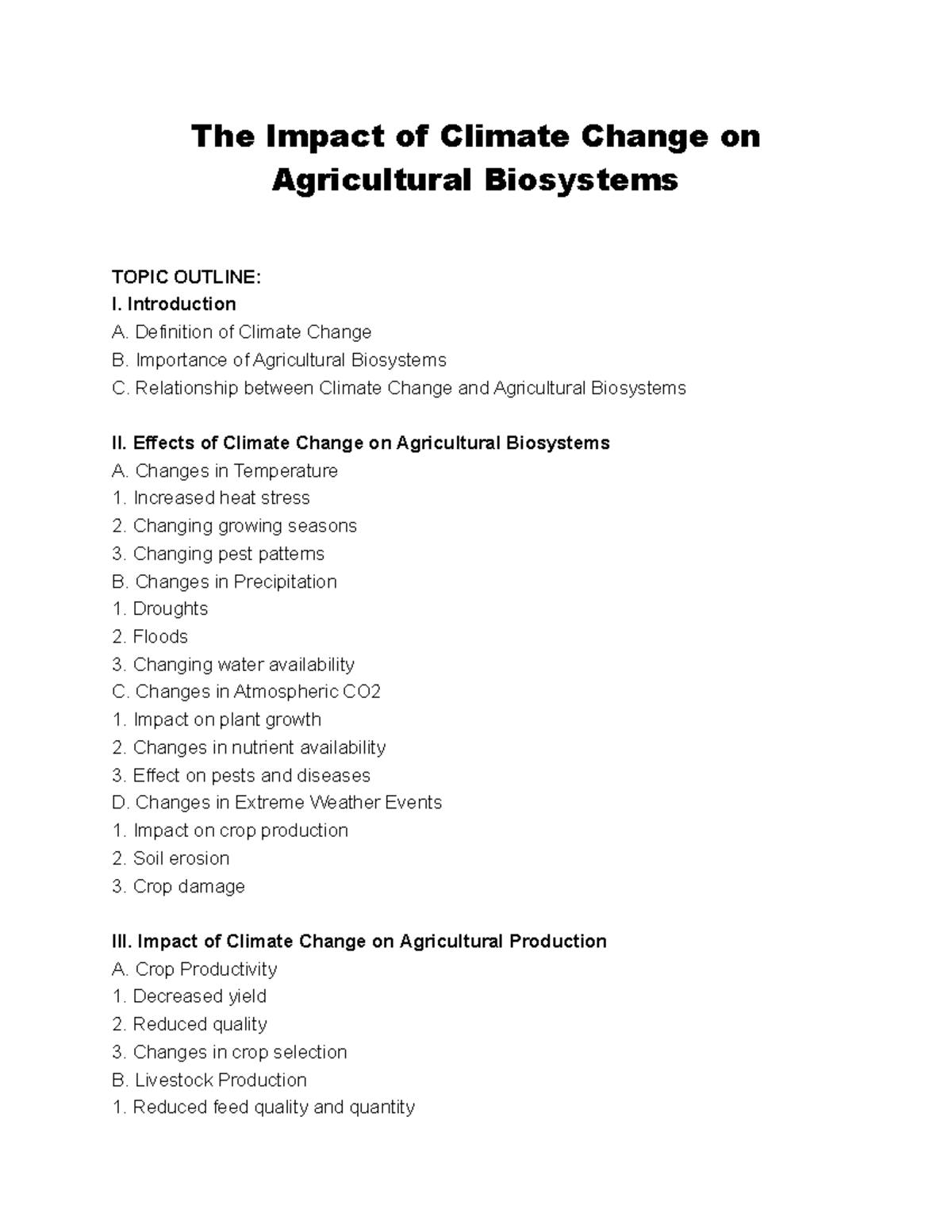 The Impact of Climate Change on Agricultural Biosystems - The Impact of ...