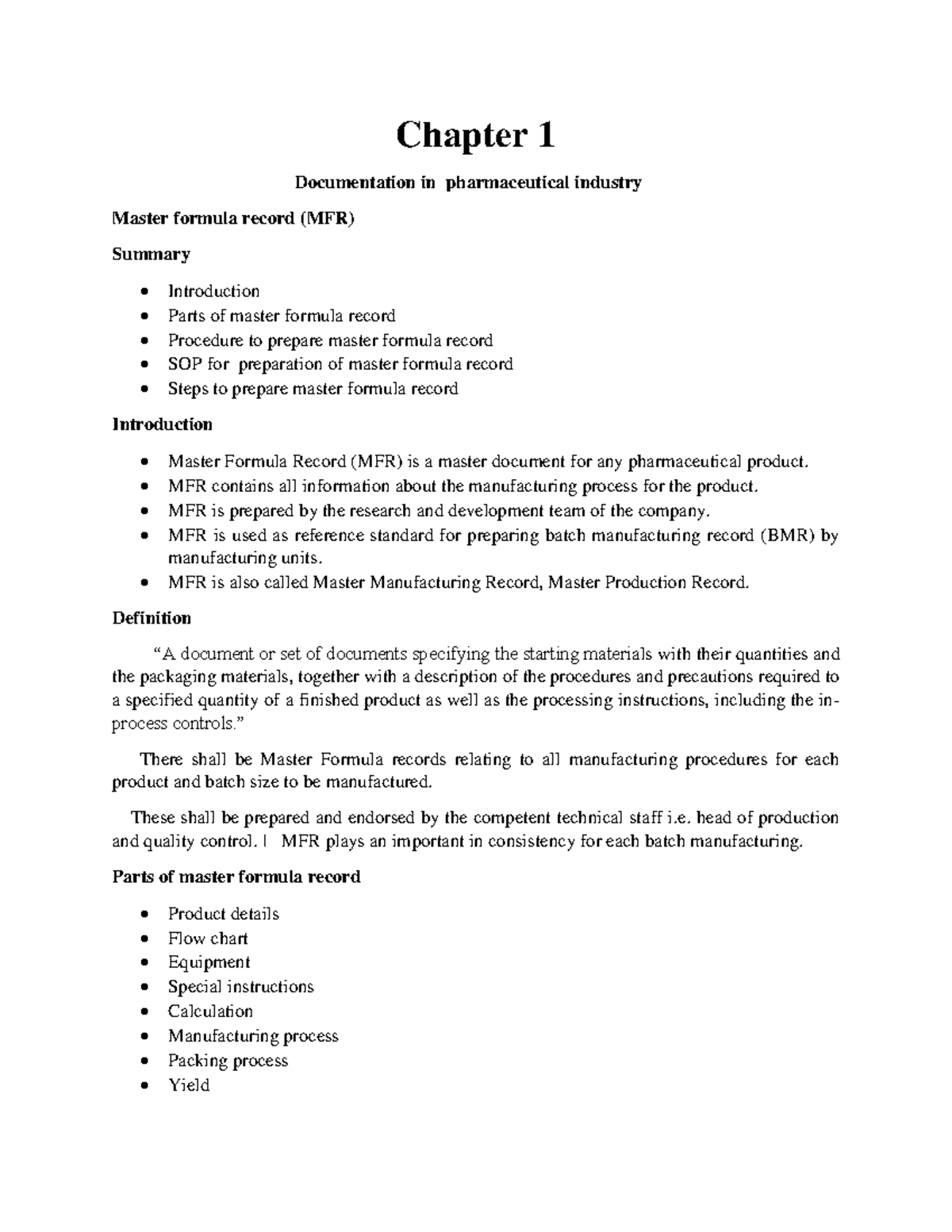 Pharmaceutical Documentation and MFR Overview - RA UNIT-1 Notes - Studocu