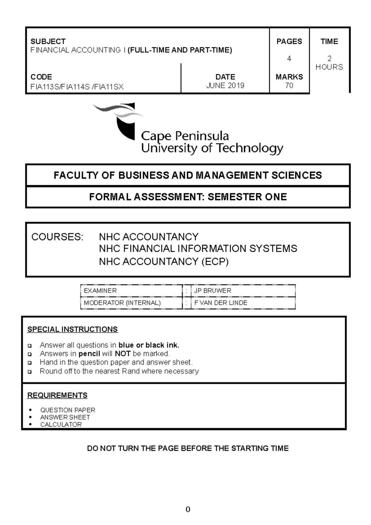 Financial Accounting 1 FIA113S Final Exam June 2019 Overview and ...