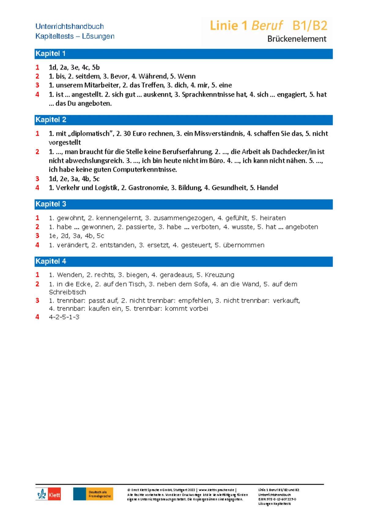 607264 Linie 1 Beruf B2 Kursbuch – Lösungen Kapitel 1 bis 9 - Studocu