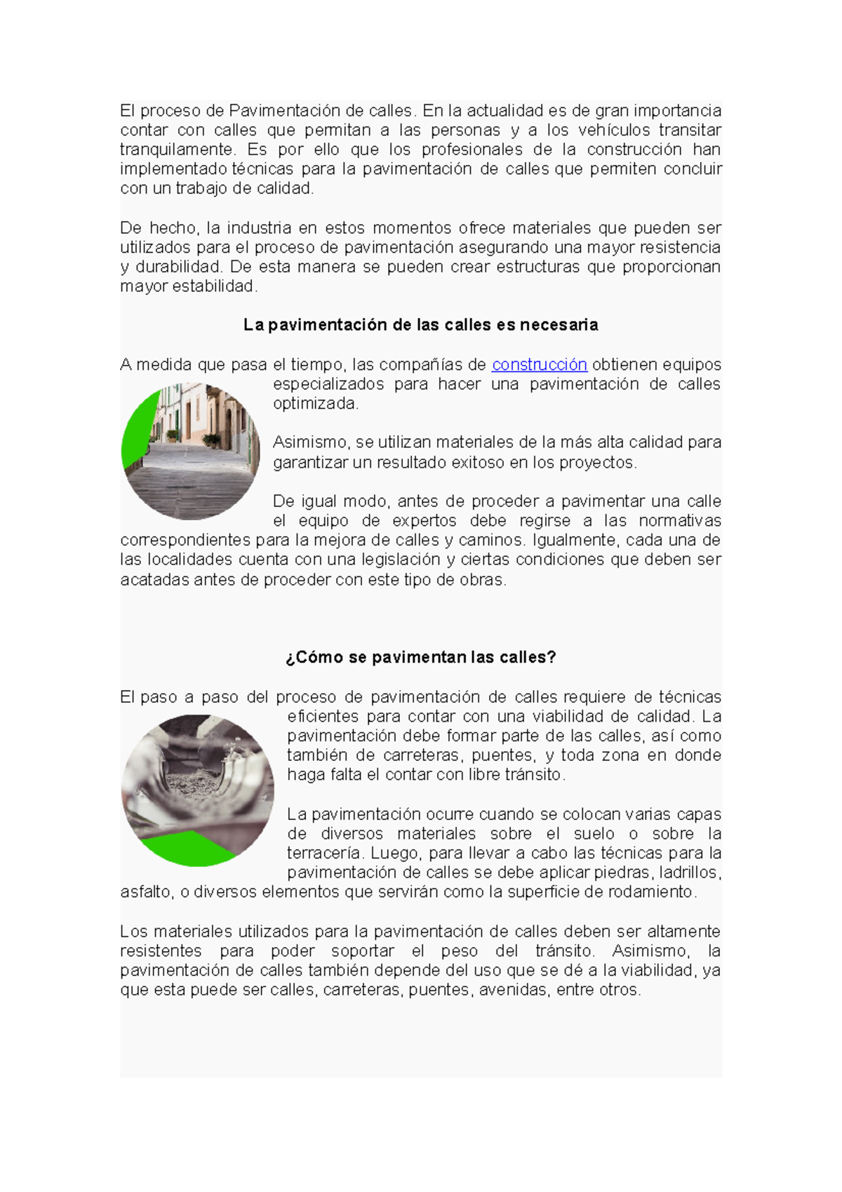 Proceso de Pavimentación de Calles: Técnicas y Materiales ES 101 - Studocu