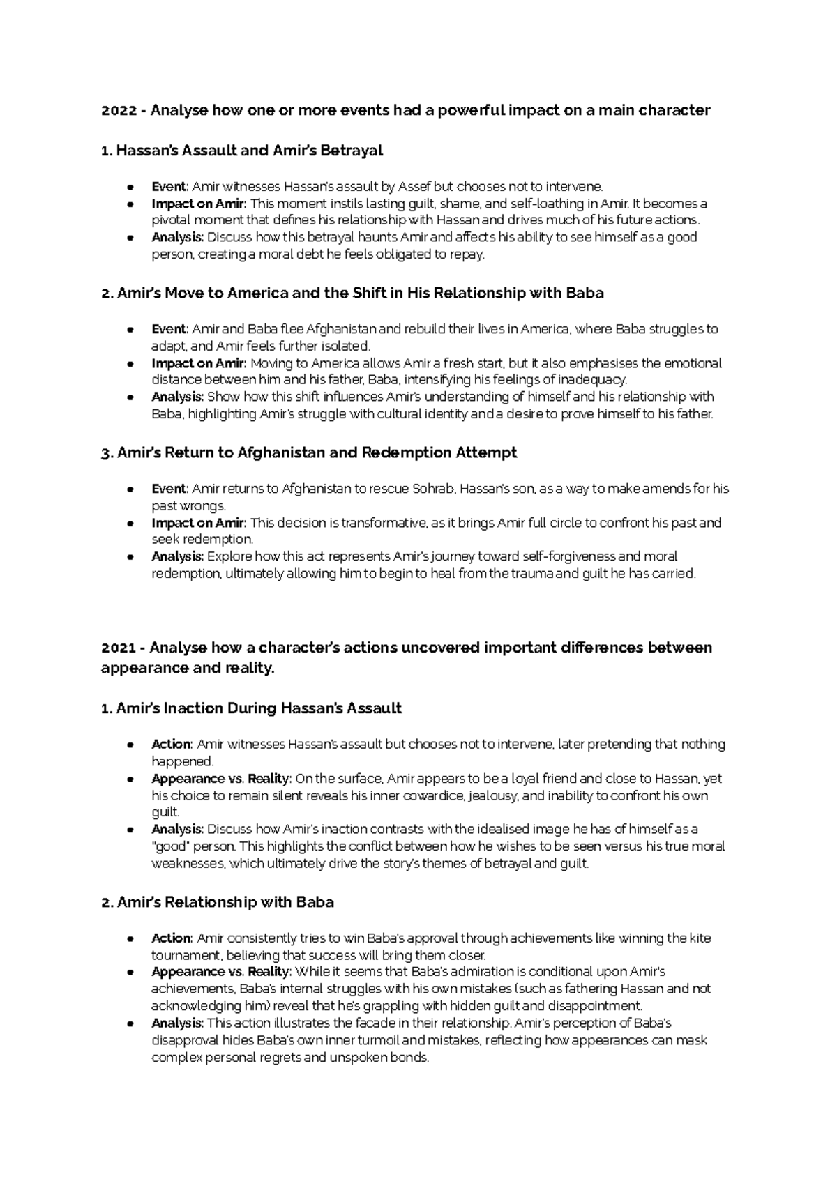 Kite Runner Notes (ENG 202) - Analysis of Key Themes and Character ...