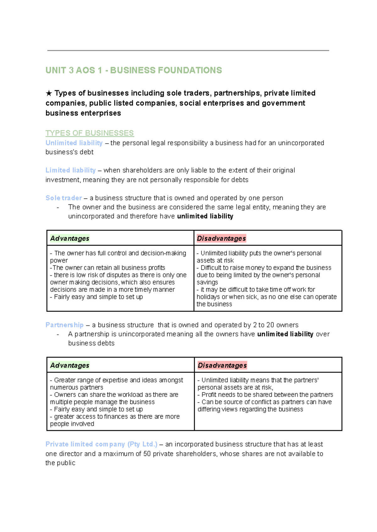 VCE UNIT 3/4 BUSMAN STUDY DESIGN NOTES - UNIT 3 AOS 1 - BUSINESS ...