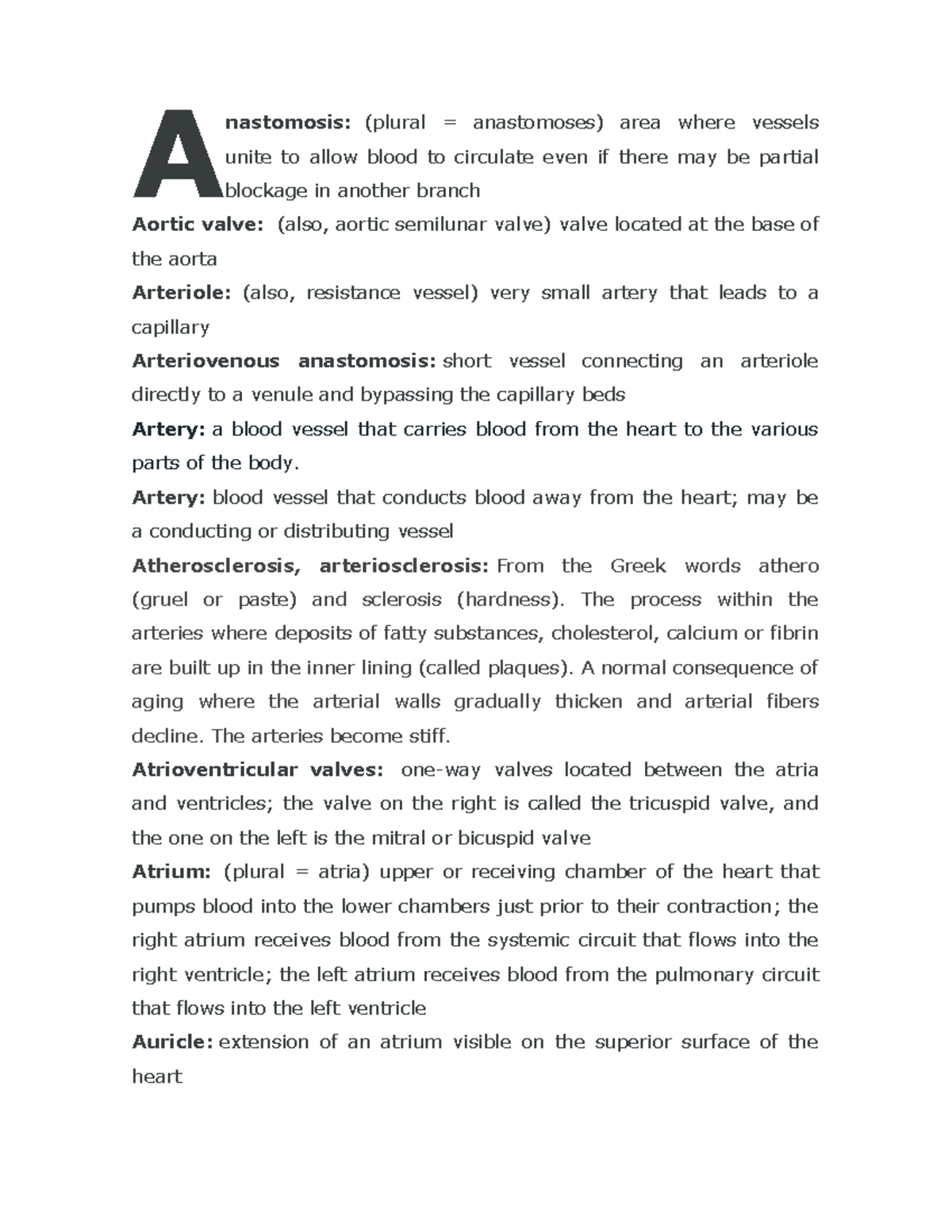 Glossary of Medical Terms: Cardiovascular System (ENG-ESP) - Studocu