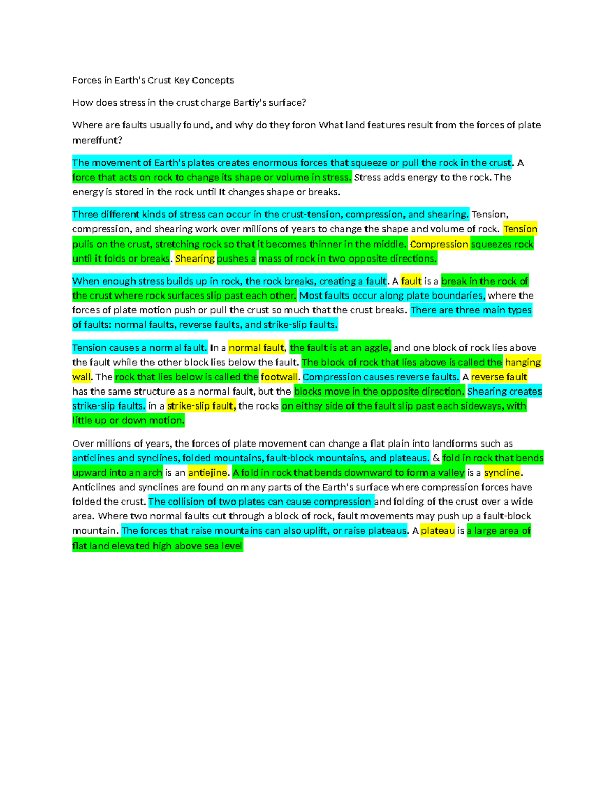 Forces in Earth: Key Concepts on Crust Stress and Faults - Studocu