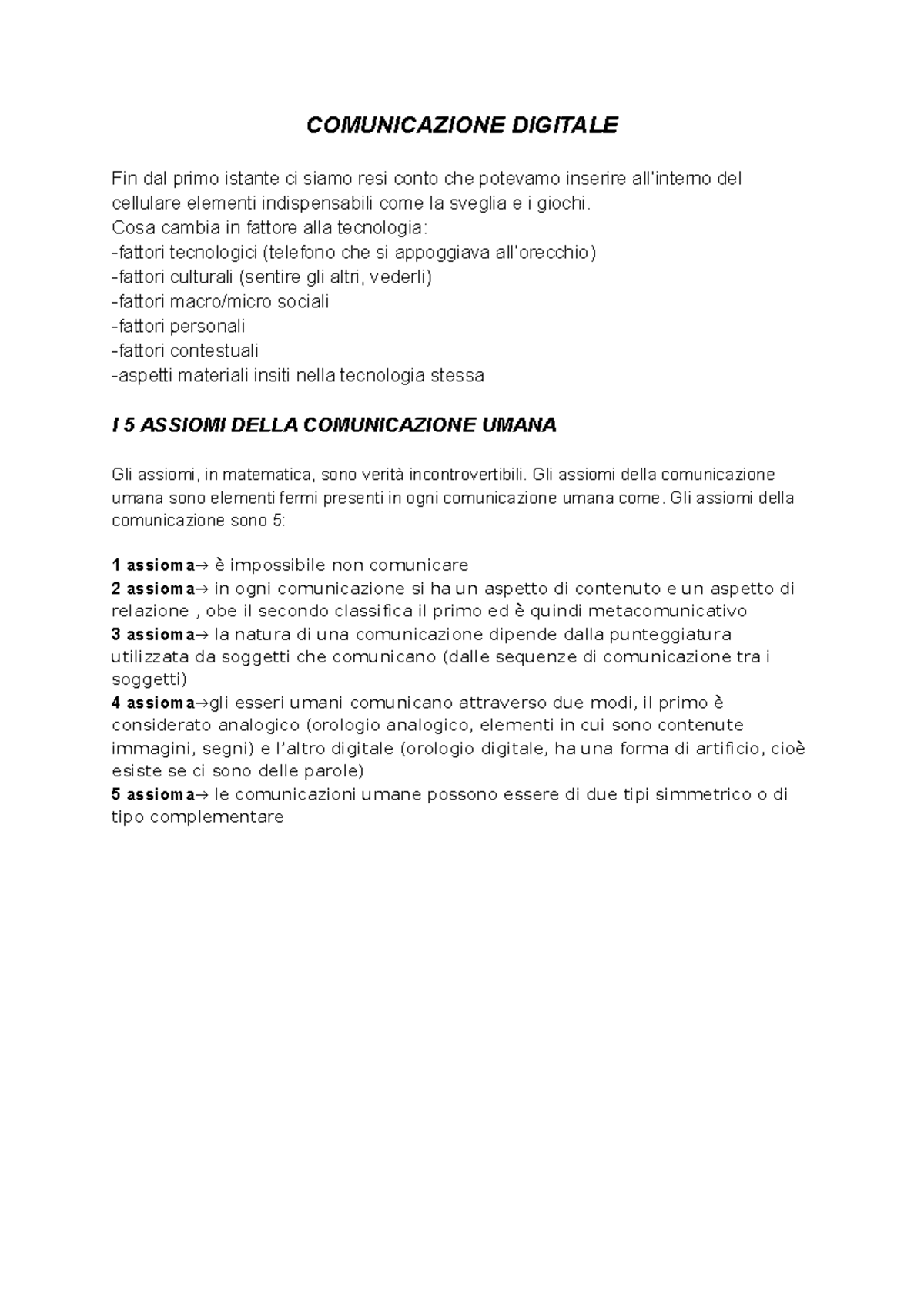 Comunicazione Digitale: Fondamenti e Assiomi della Comunicazione Umana ...
