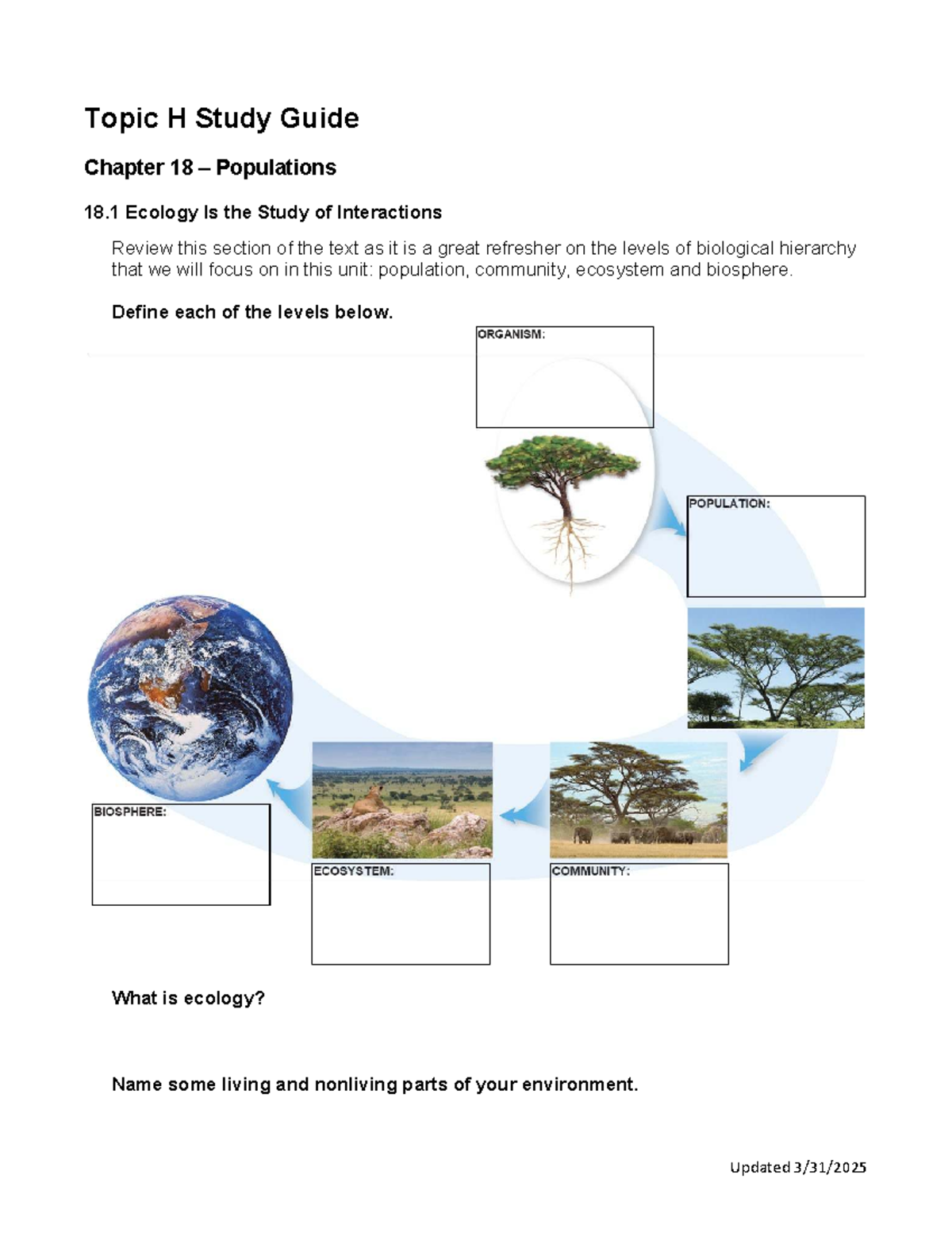 Topic H Study Guide: Chapter 18 – Populations and Ecology Insights ...