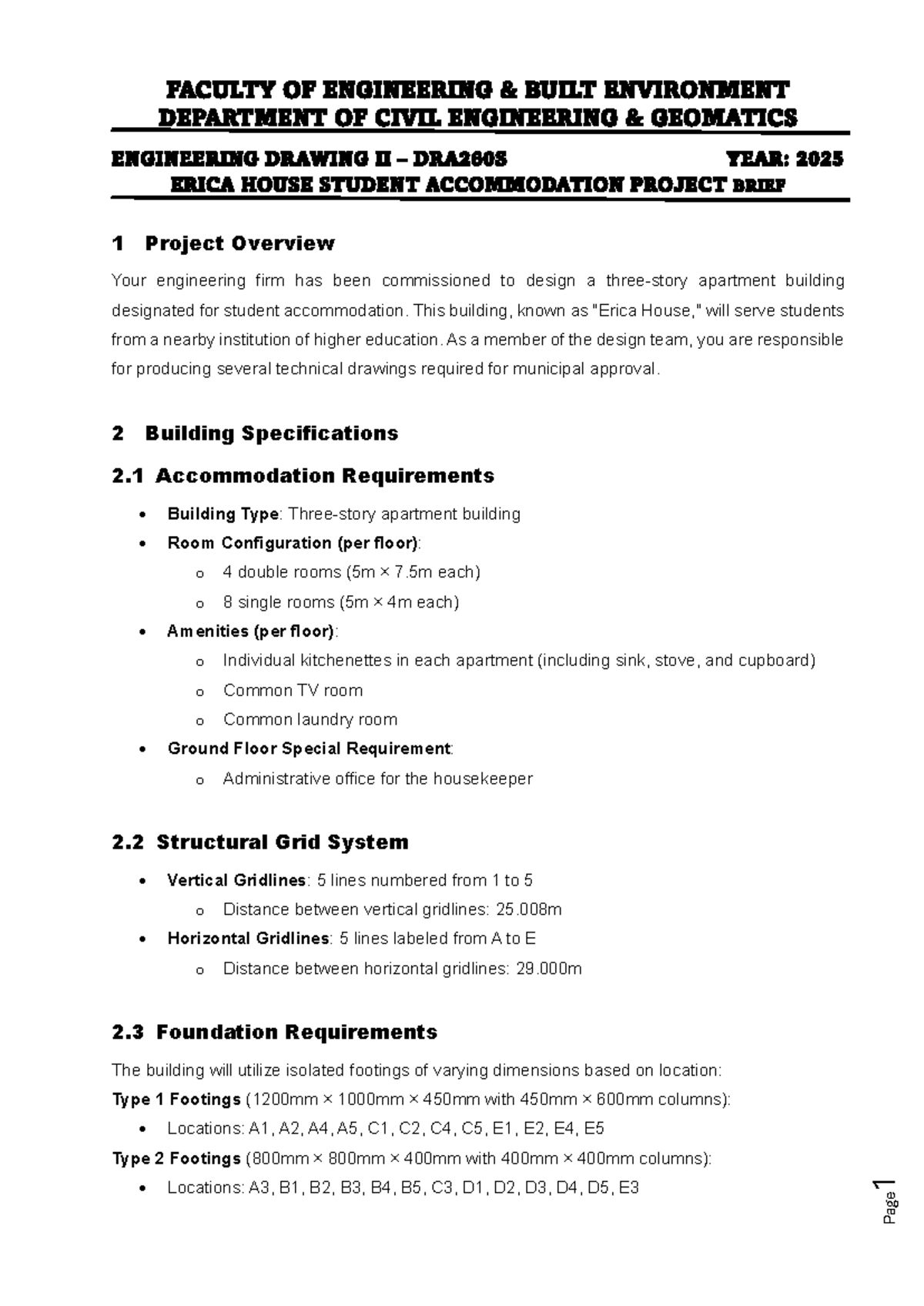 Erica House Project Brief: Engineering Drawing II - DRA260S (2025 ...