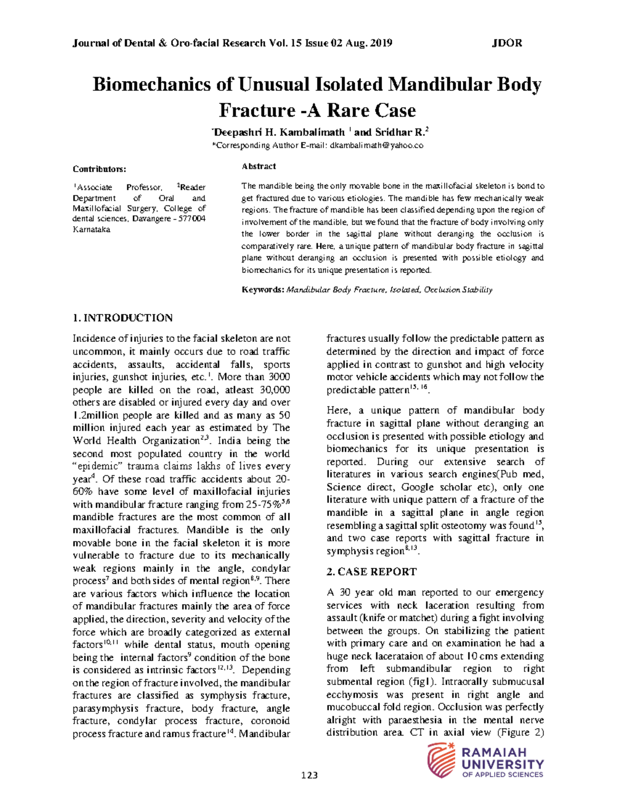 JDOR: Biomechanics of Rare Isolated Mandibular Body Fracture - Studocu