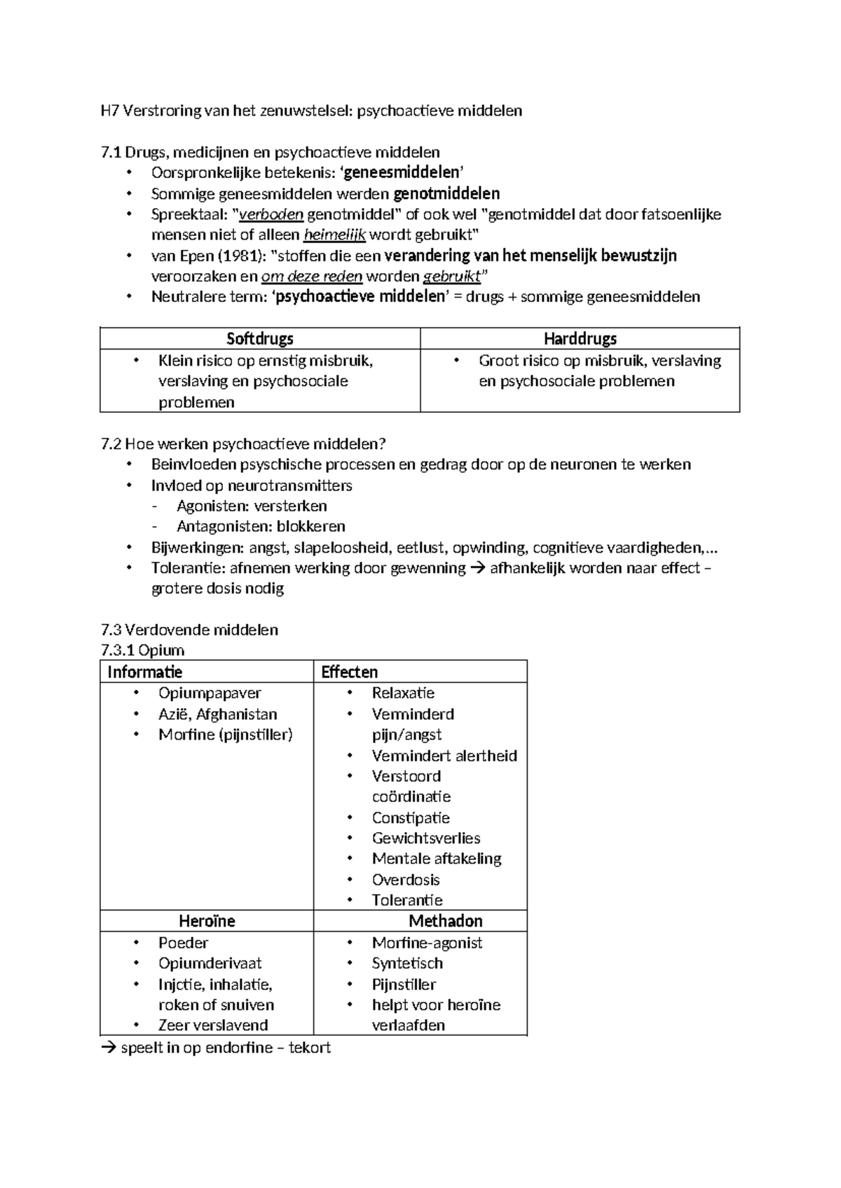 H7 Verstroring van het Zenuwstelsel: Psychoactieve Middelen en Effecten ...