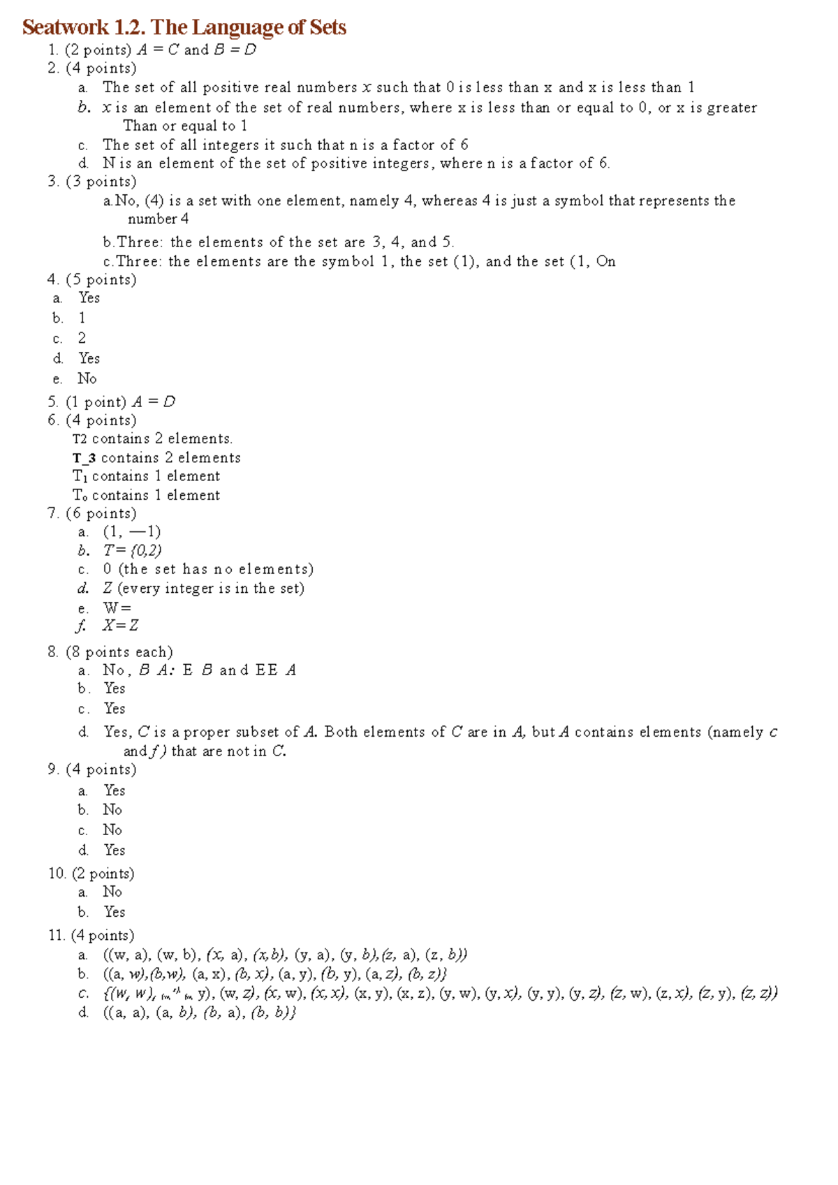 The Language of Sets - Lecture Notes - Seatwork 1. The Language of Sets ...